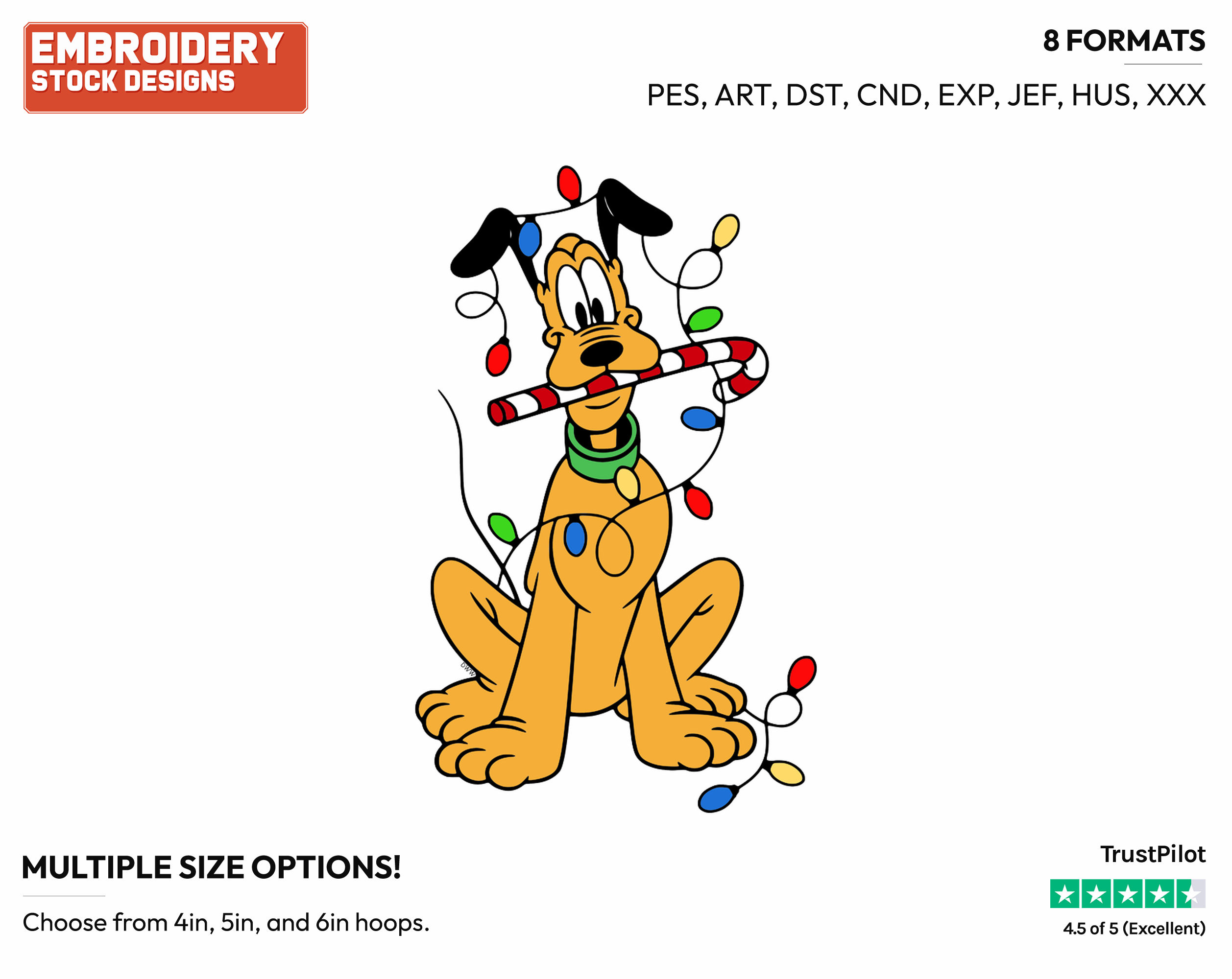 Pluto Tangled In Christmas Lights With A Candy Cane - Disney Characters ...