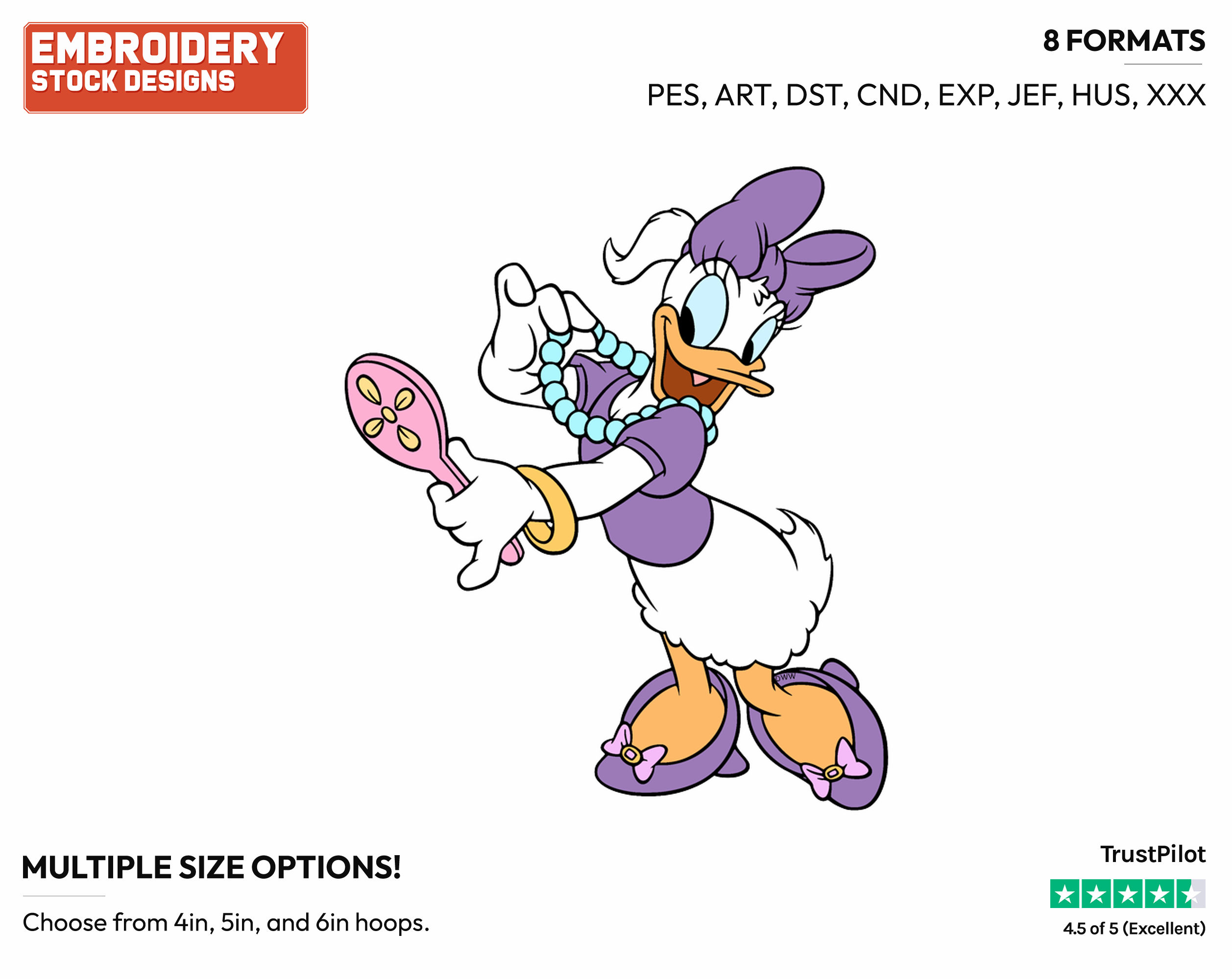 Admiring Her Necklace In A Mirror - Disney's Daisy Duck - Embroidery ...