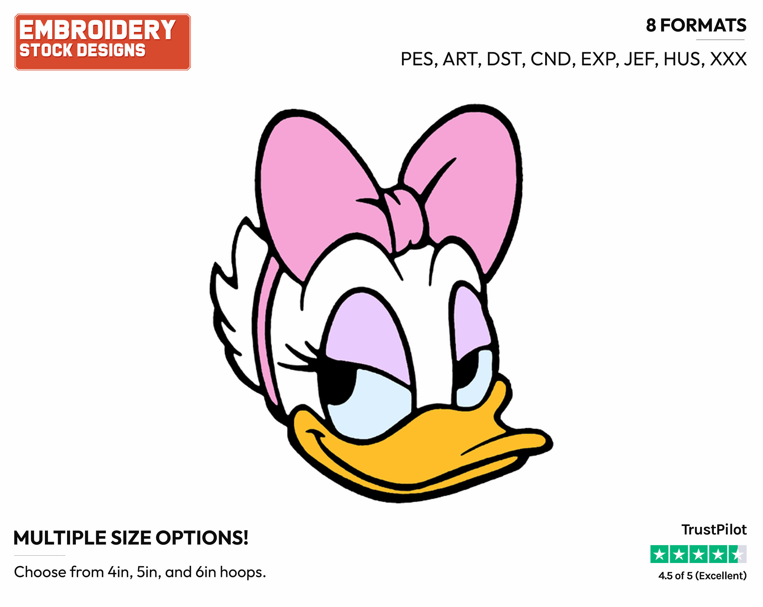 Daisy's Face - Disney's Daisy Duck - Embroidery Design in 3 sizes & 8 ...