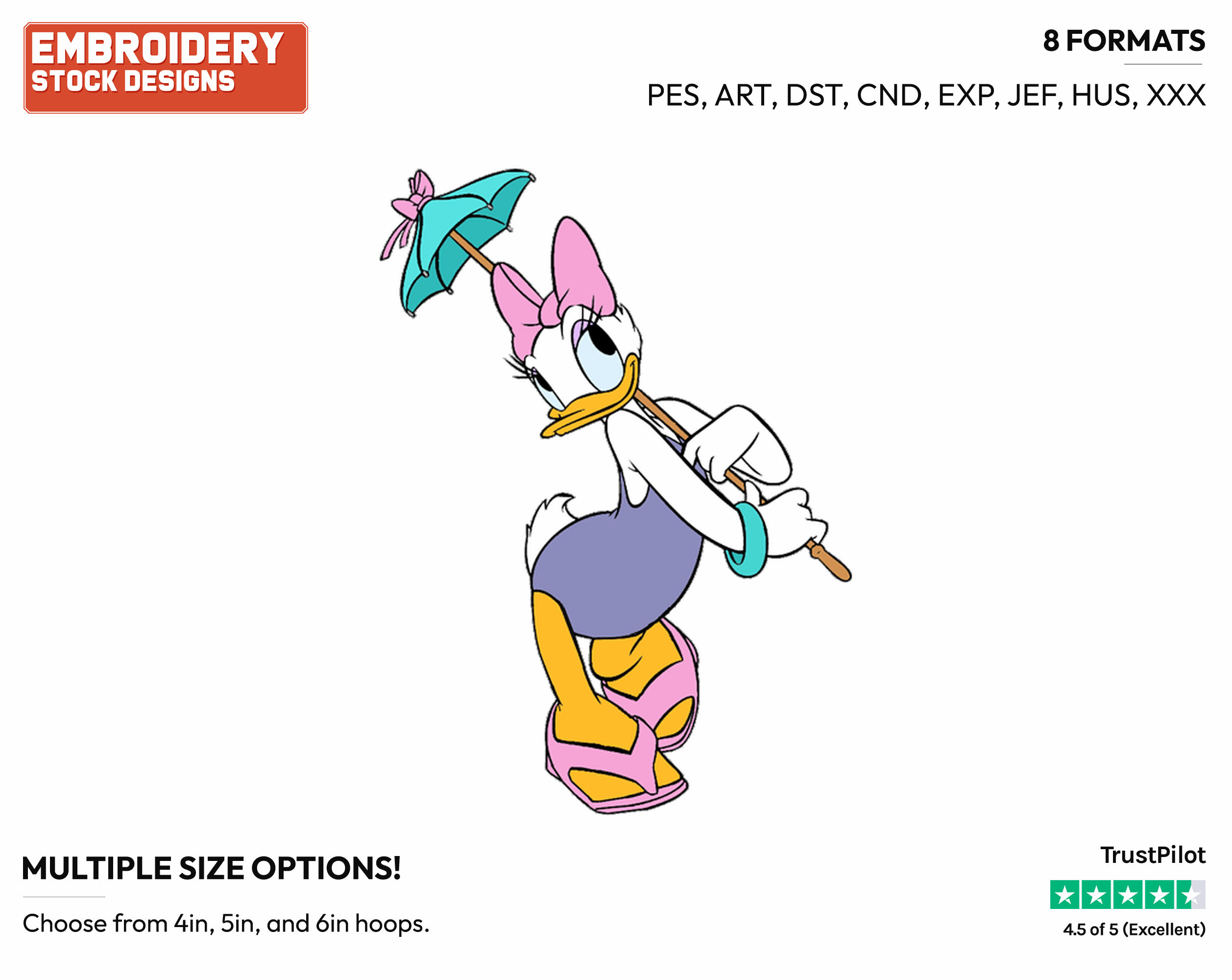 Daisy In Bathing Suit With Parasol - Disney's Daisy Duck - Embroidery ...
