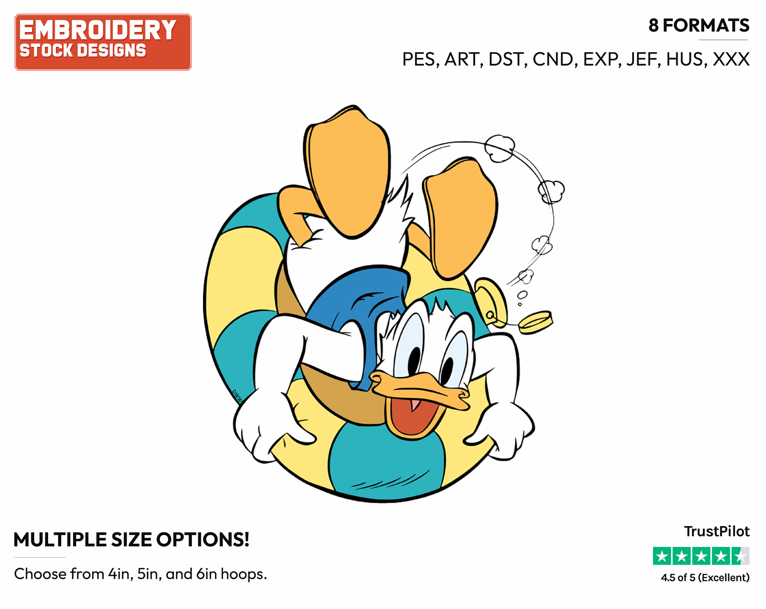 Donald Duck In An Inner Tube - Disney's Donald Duck - Embroidery Design ...