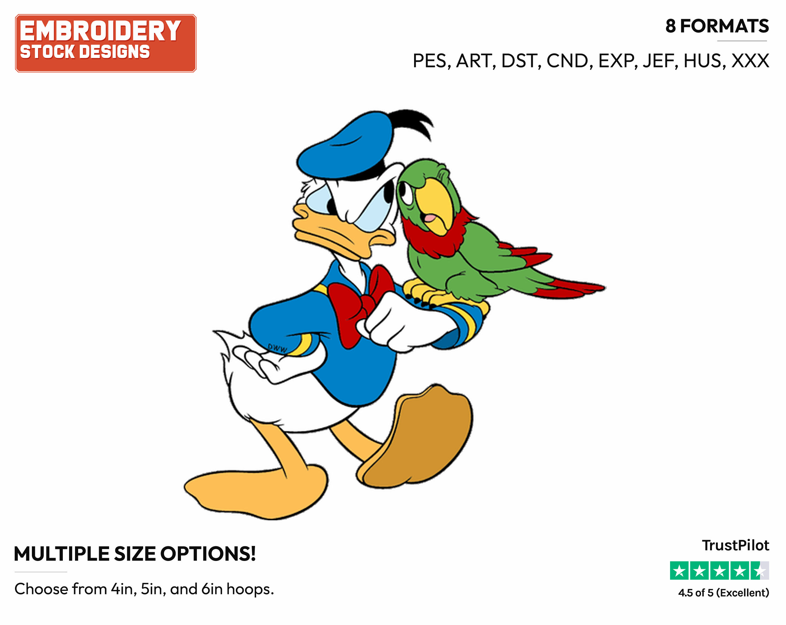 Donald Duck, Parrot - Disney's Donald Duck - Embroidery Design in 3 ...
