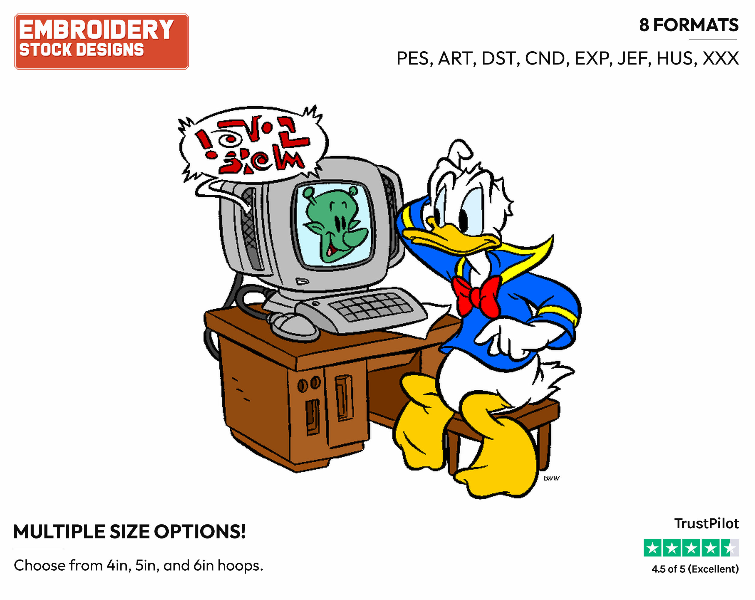 Donald Duck On Computer - Disney's Donald Duck - Embroidery Design in 3 ...