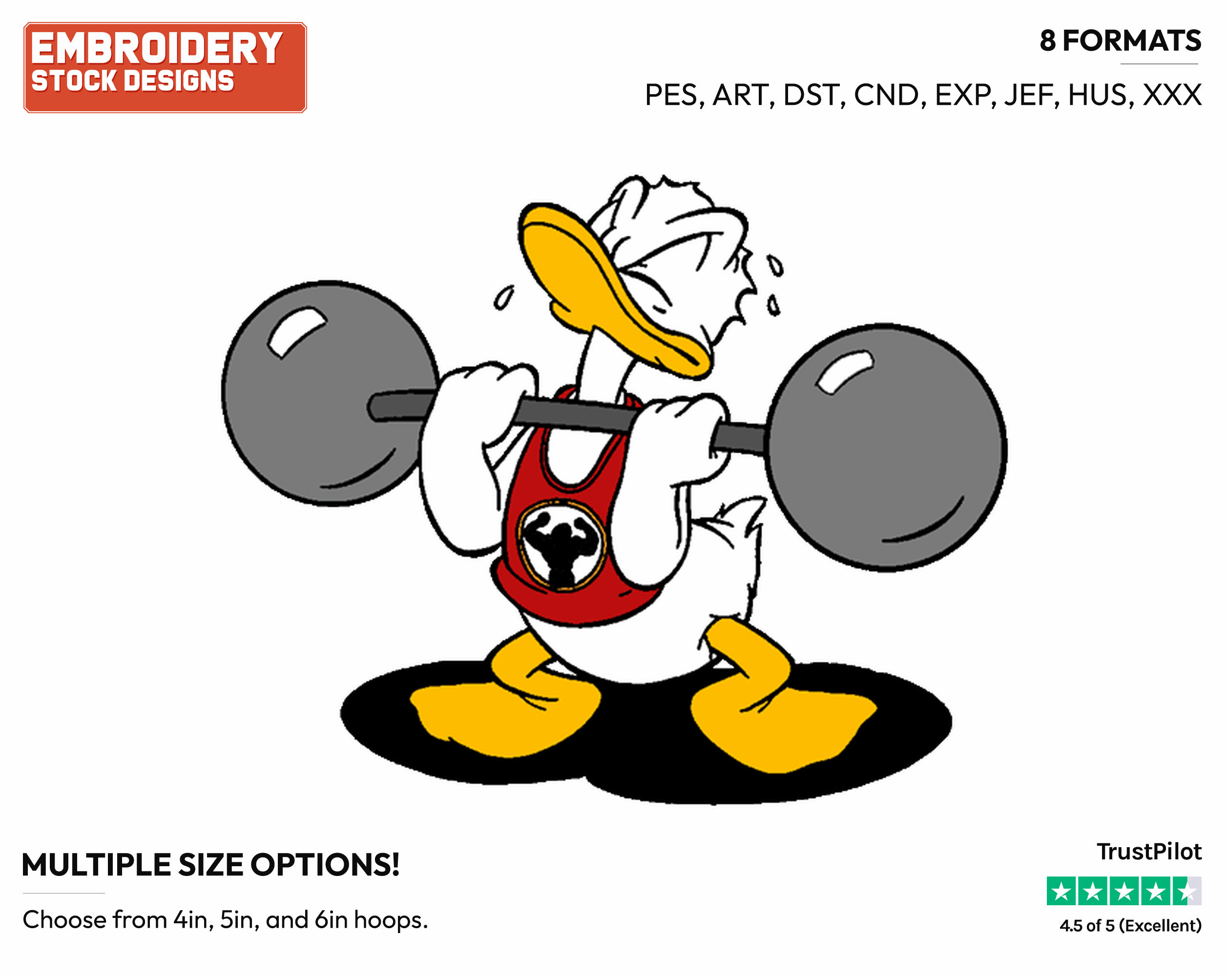 Donald Duck Lifting Weights - Disney's Donald Duck - Embroidery Design ...