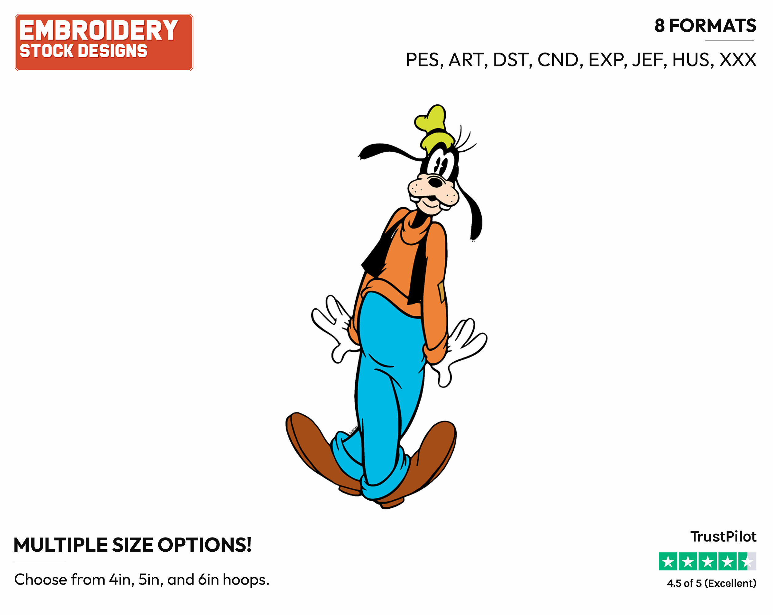 Goofy In Shock - Disney's Goofy - Embroidery Design in 3 sizes & 8 ...