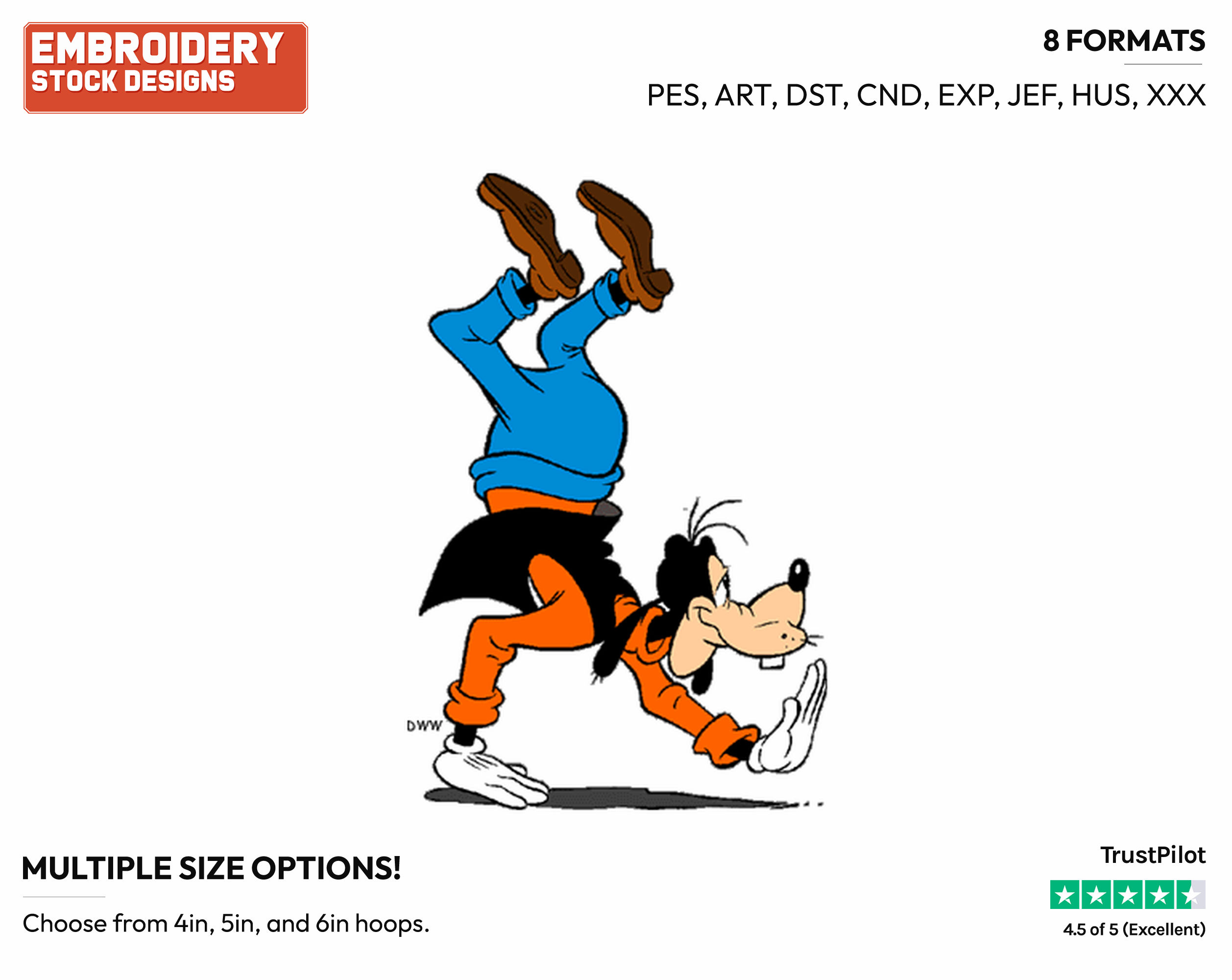 Walking On Hands - Disney's Goofy - Embroidery Design in 3 sizes & 8 ...