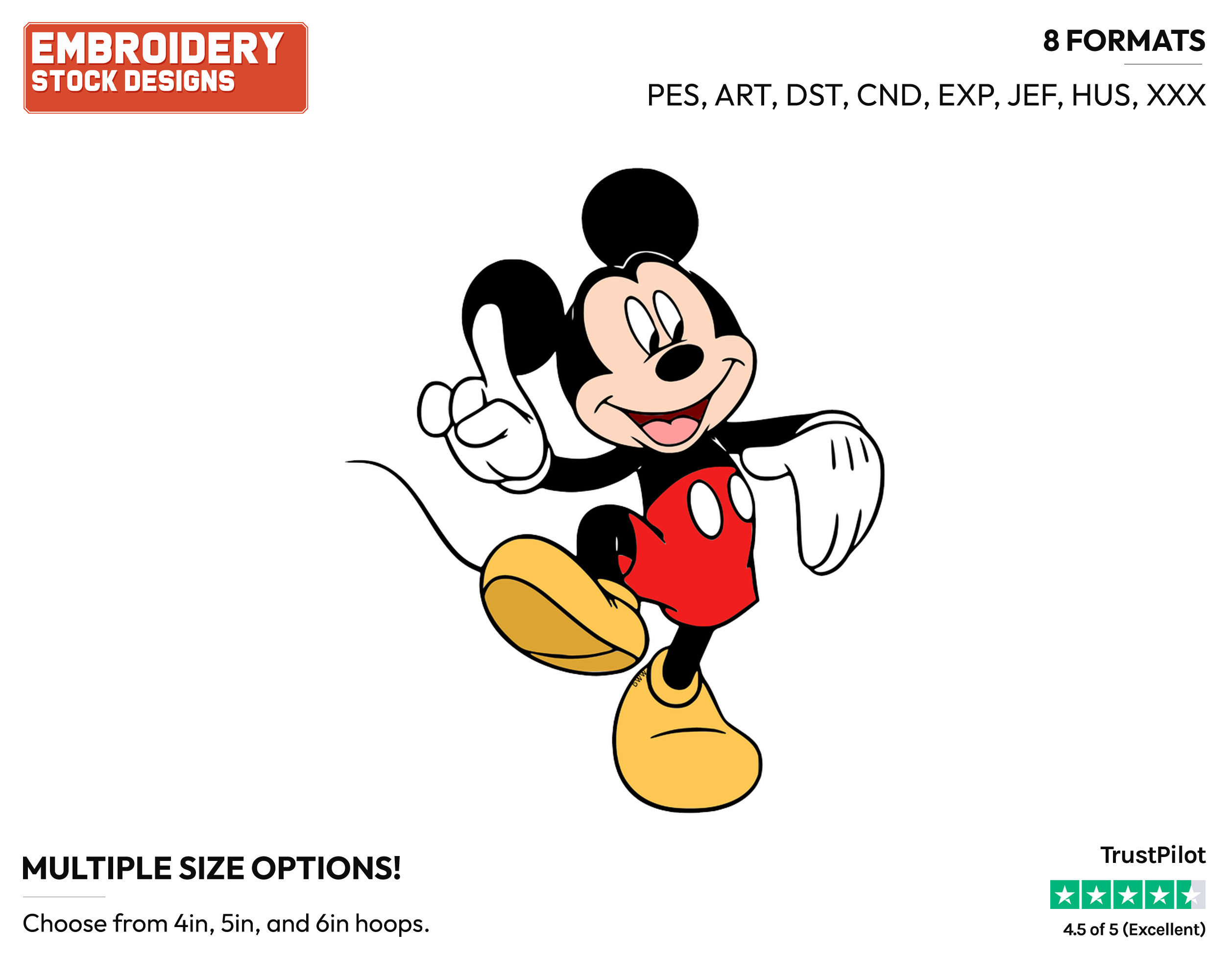 Mickey Mouse - Disney's Mickey Mouse - Embroidery Design in 3 sizes & 8 ...