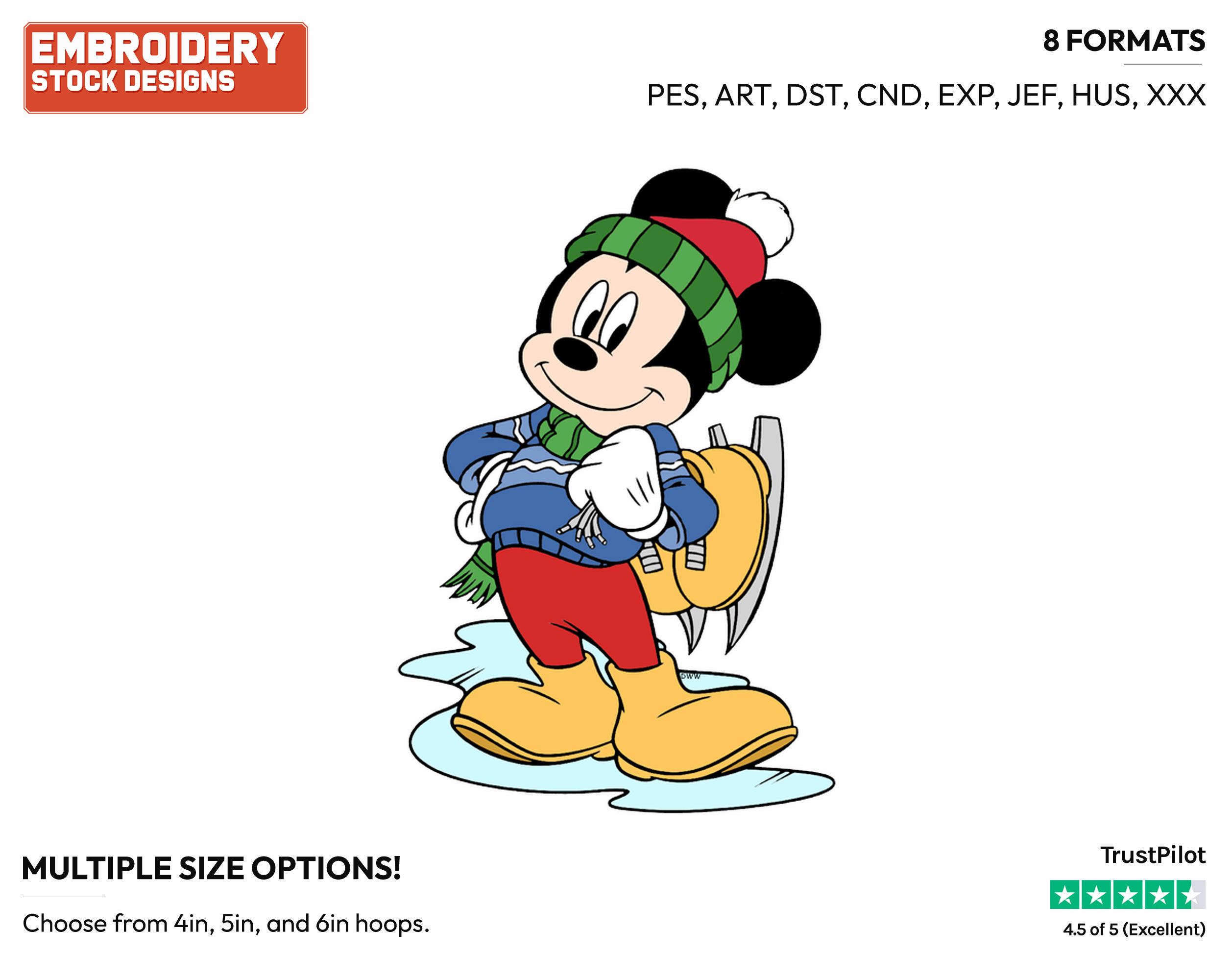 Posing With Skates - Disney's Mickey Mouse - Embroidery Design in 3 ...