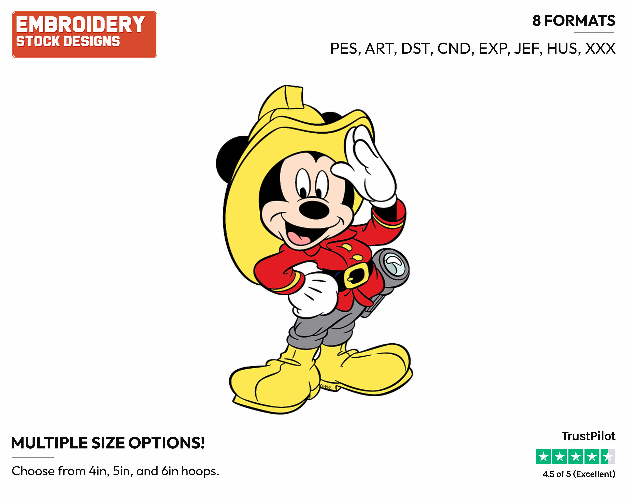 Mickey The Firefighter - Disney's Mickey Mouse - Embroidery Design in 3 ...