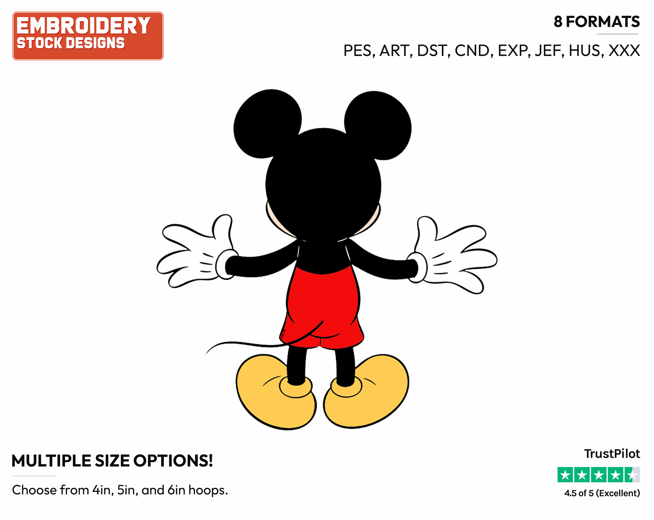 Mickey Standing Seen From Behind - Disney's Mickey Mouse - Embroidery ...