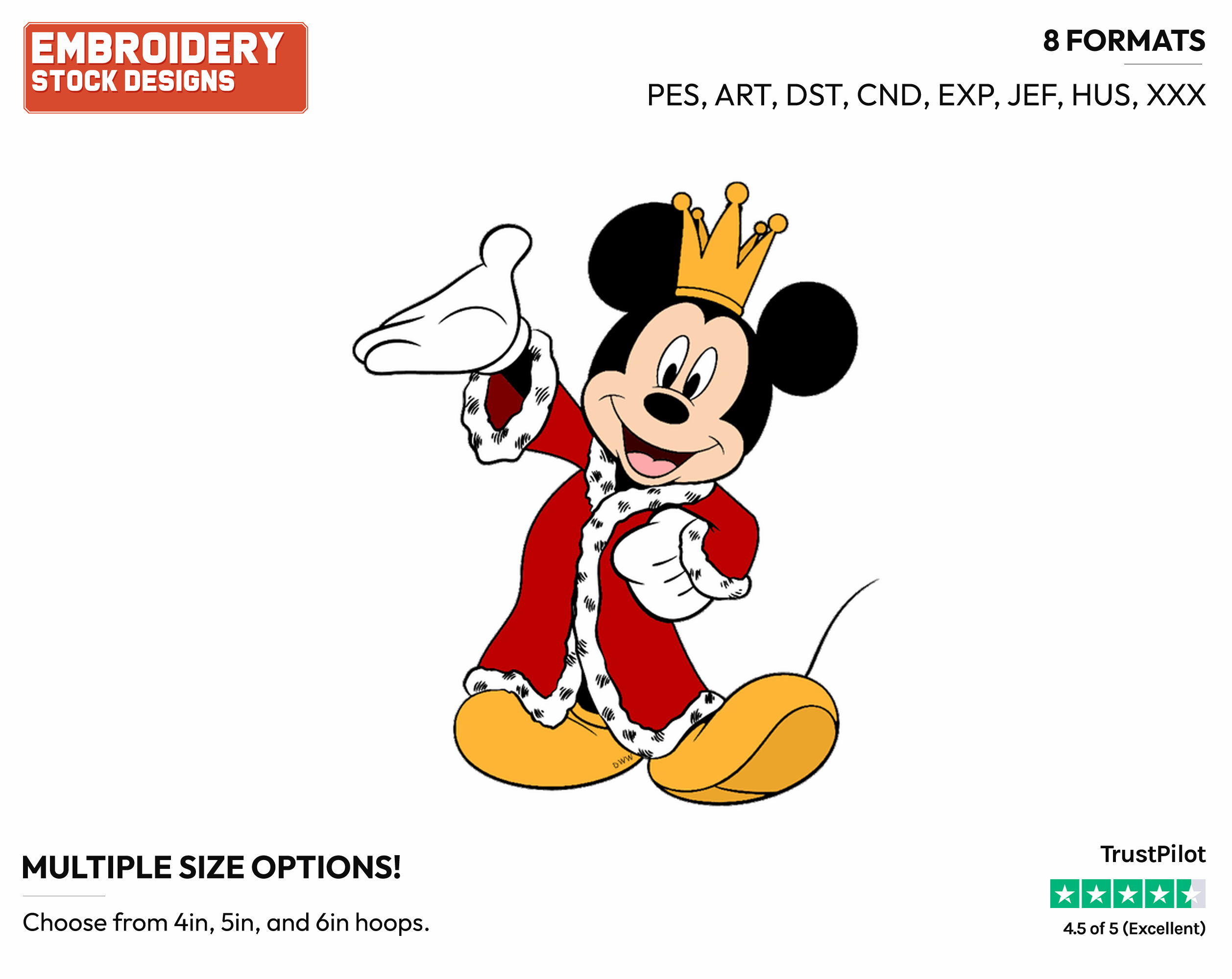 King Mickey Mouse - Disney's Mickey Mouse - Embroidery Design in 3 ...