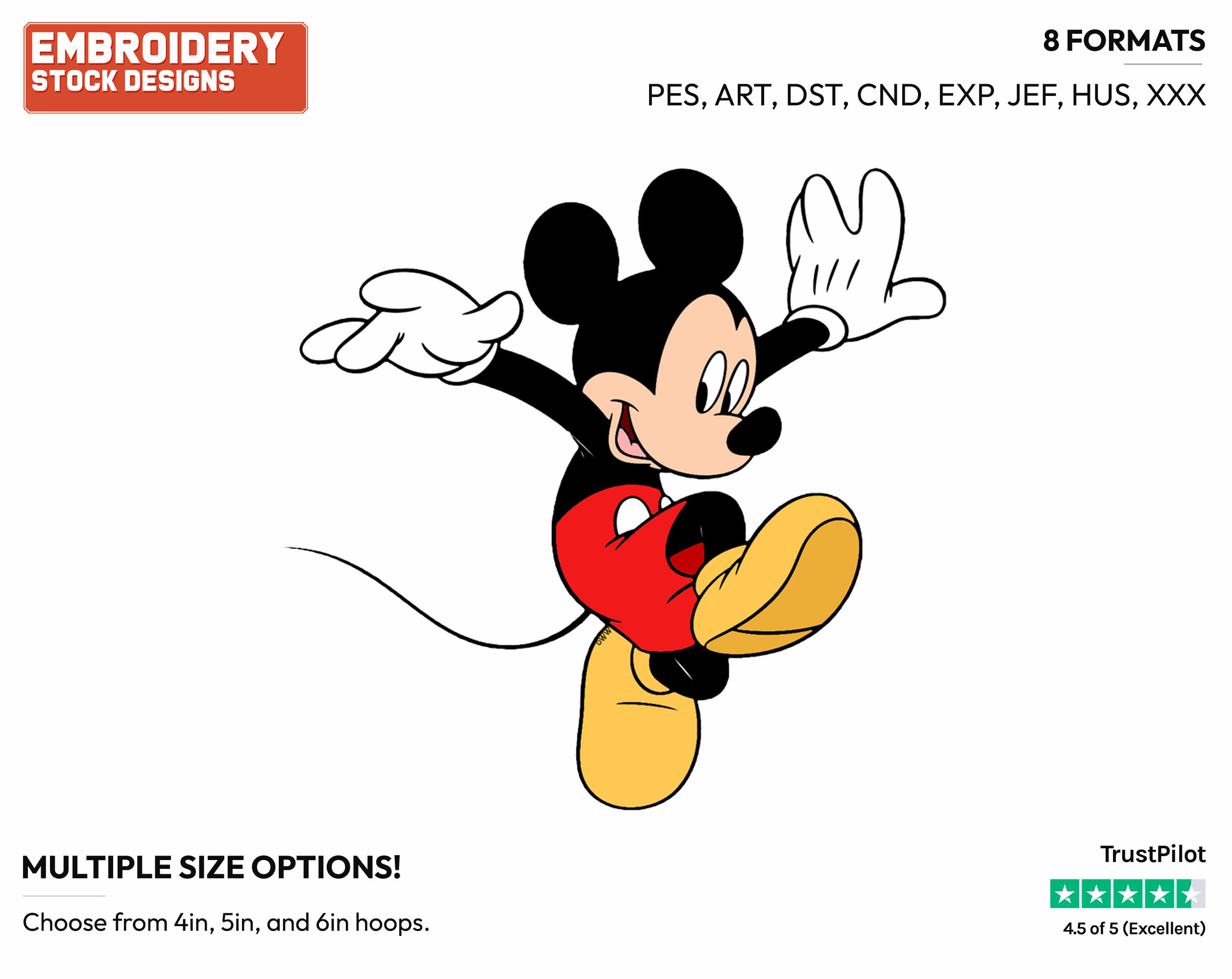 Jumping Down - Disney's Mickey Mouse - Embroidery Design in 3 sizes & 8 ...