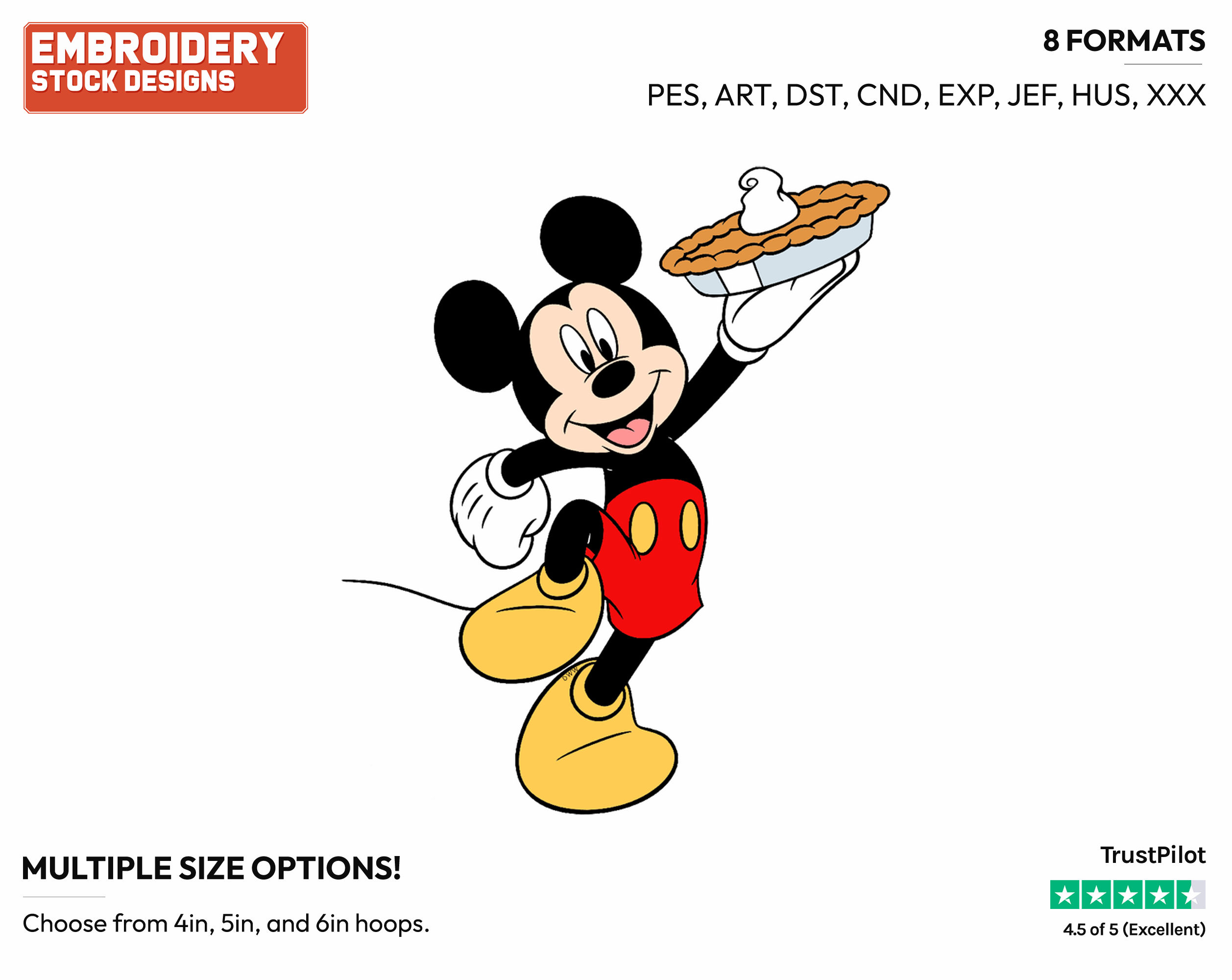 Carrying Pie - Disney's Mickey Mouse - Embroidery Design in 3 sizes & 8 ...