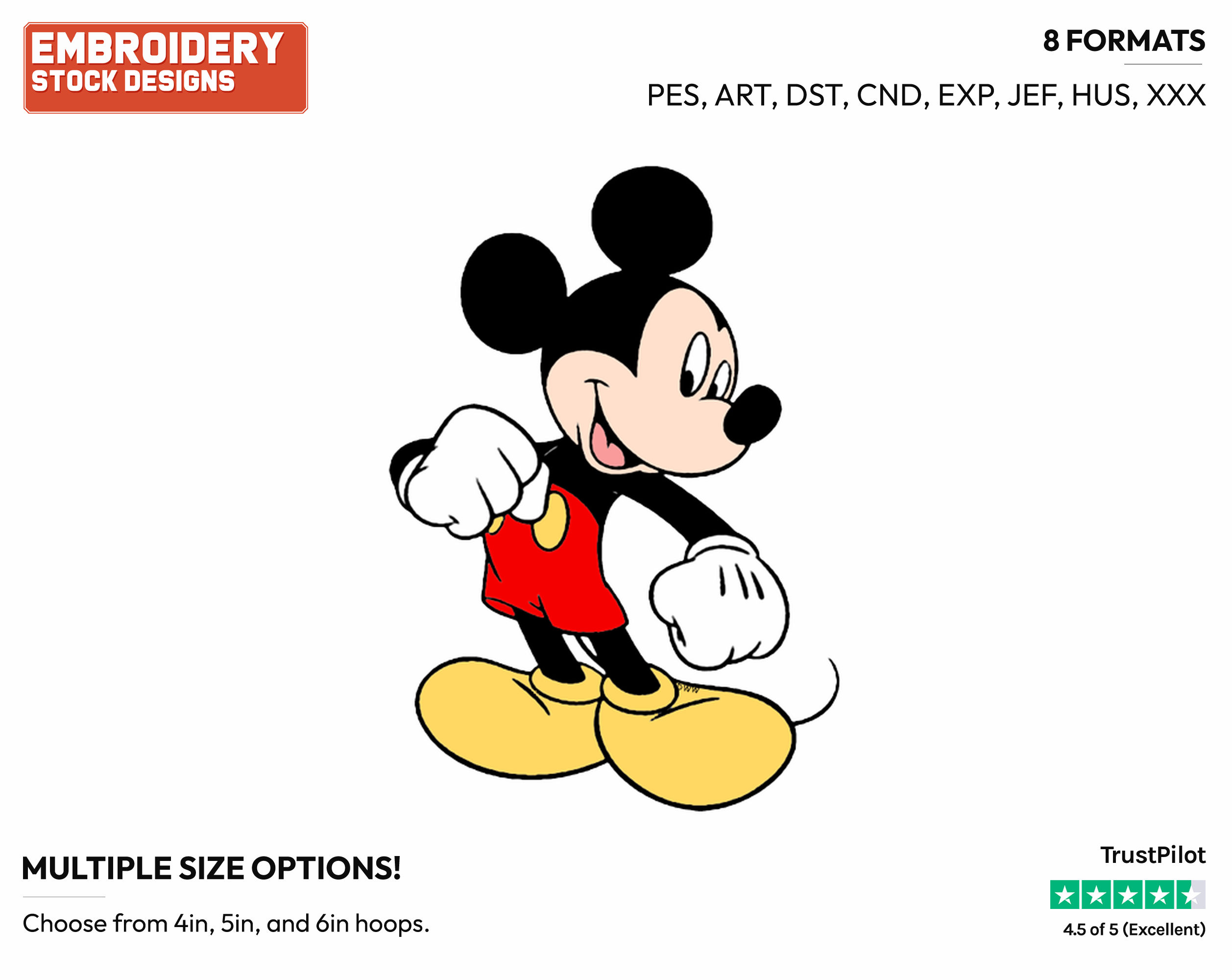 Cheerful Mickey Mouse - Disney's Mickey Mouse - Embroidery Design in 3 ...