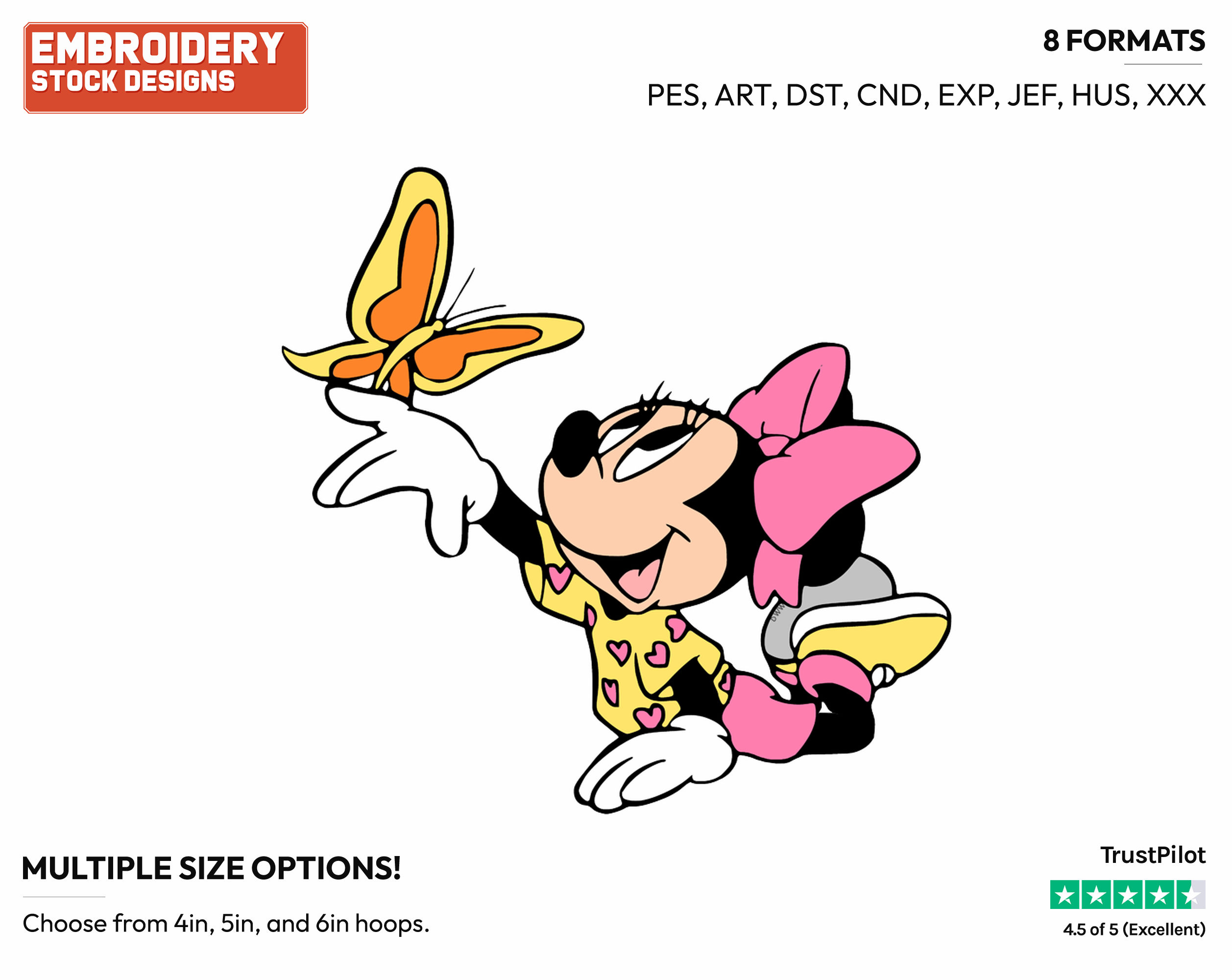Young Minnie Greeting A Butterfly - Disney's Minnie Mouse - Embroidery ...