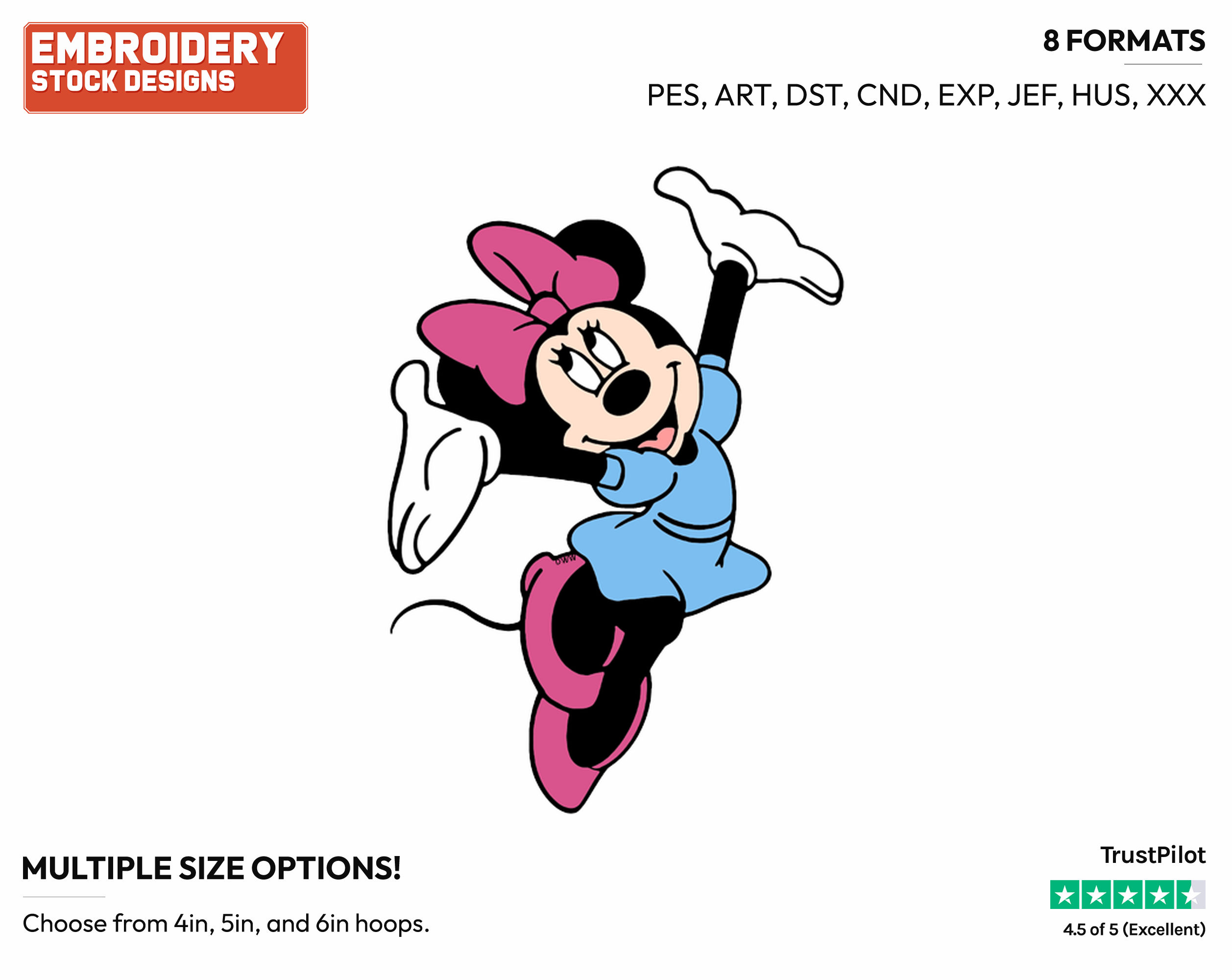 Minnie Cheering - Disney's Minnie Mouse - Embroidery Design in 3 sizes ...