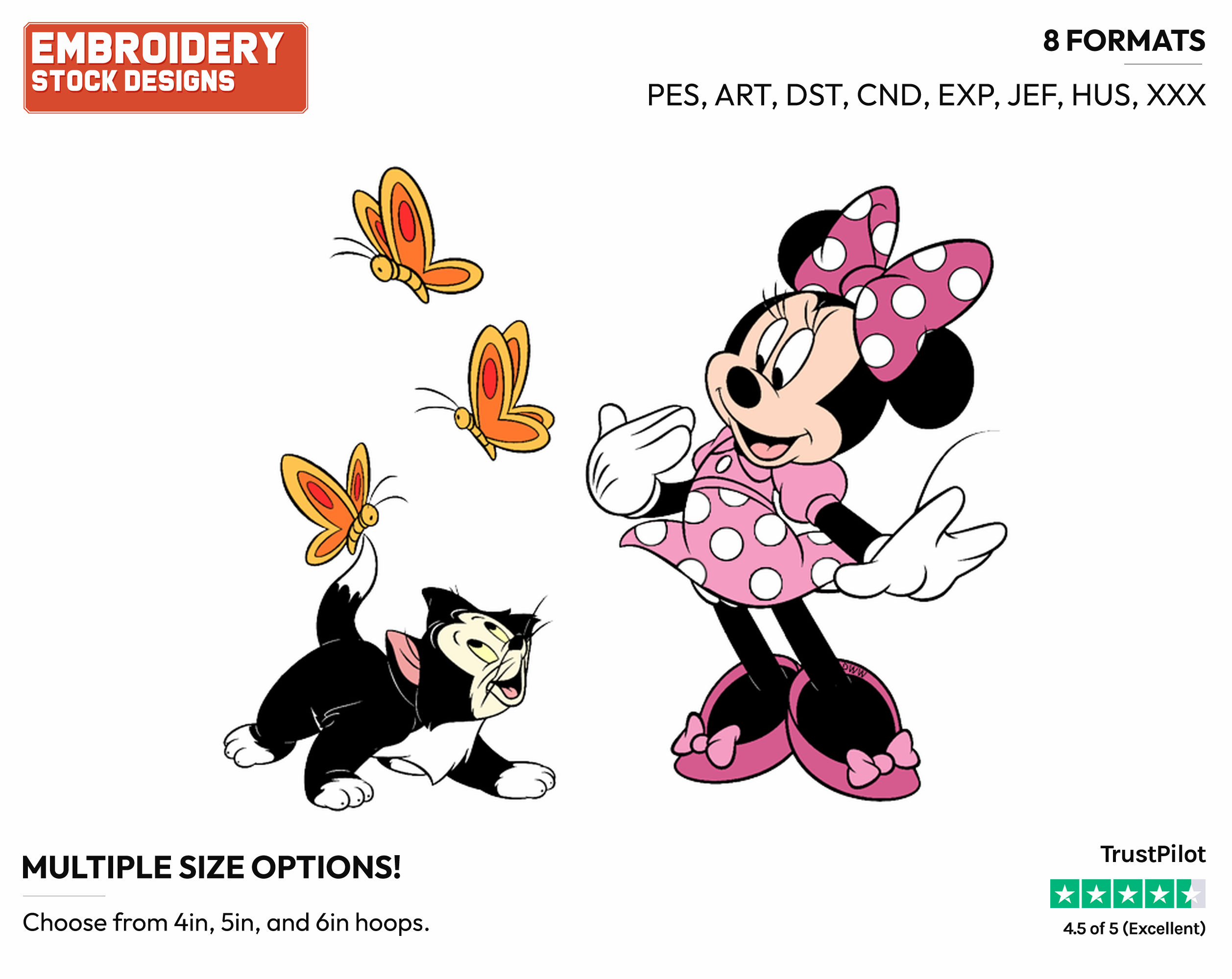 Minnie, Figaro, Butterflies - Disney's Minnie Mouse - Embroidery Design ...