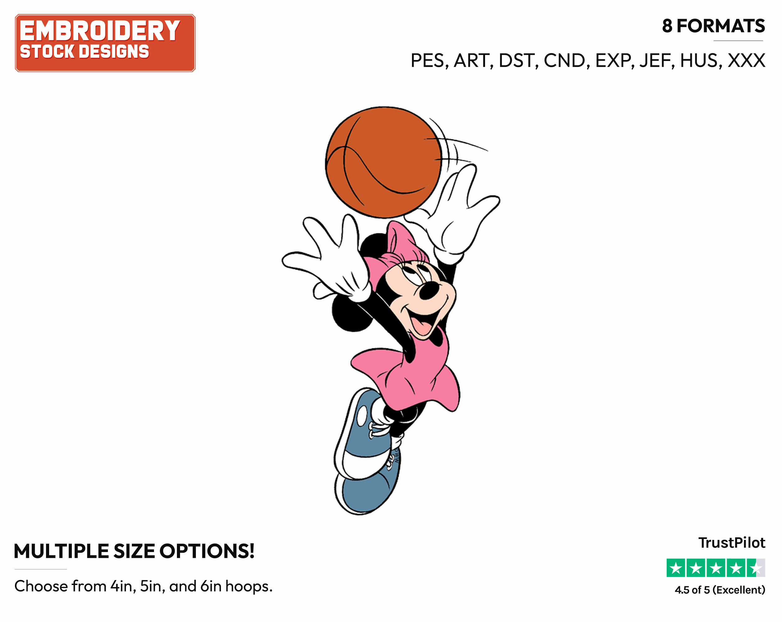 Minnie Playing Basketball - Disney's Minnie Mouse - Embroidery Design ...