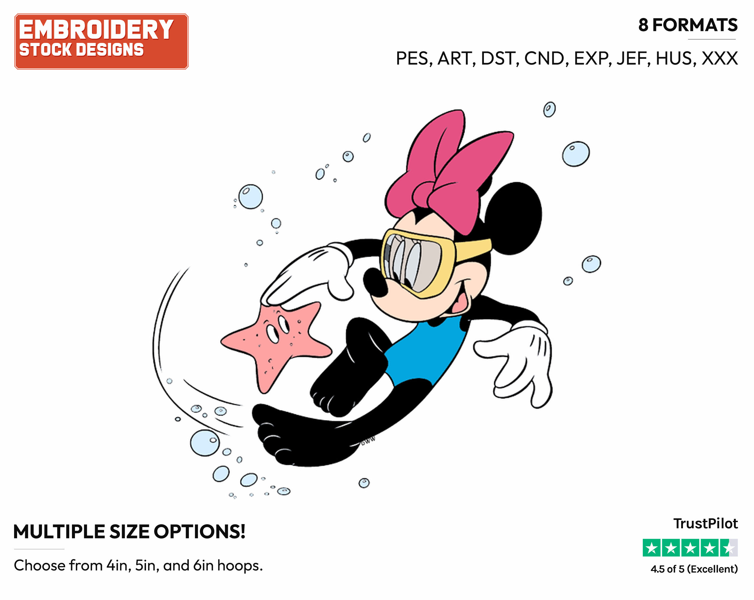 Minnie Scuba Diving - Disney's Minnie Mouse - Embroidery Design in 3 ...