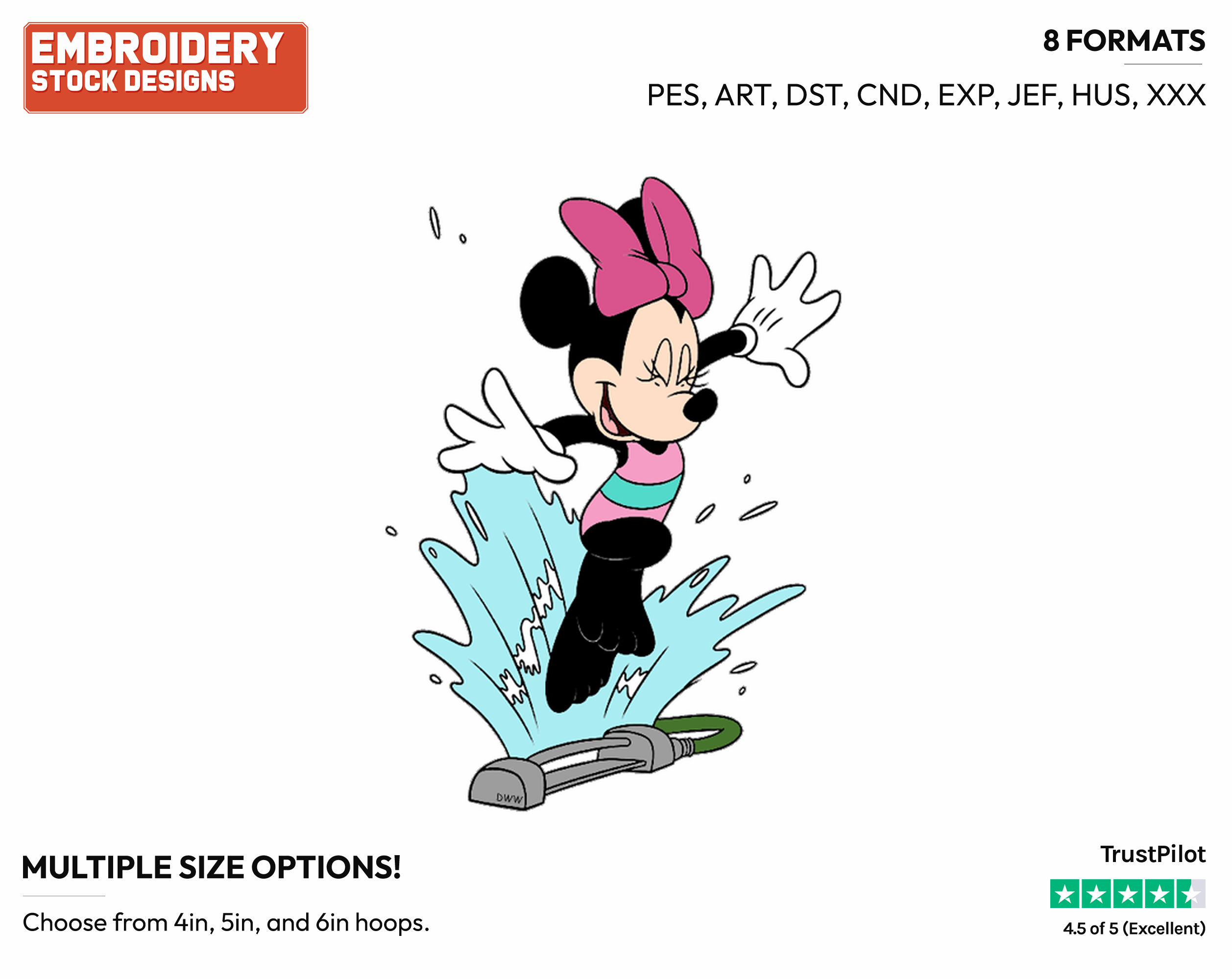 Playing In Sprinkler - Disney's Minnie Mouse - Embroidery Design in 3 ...
