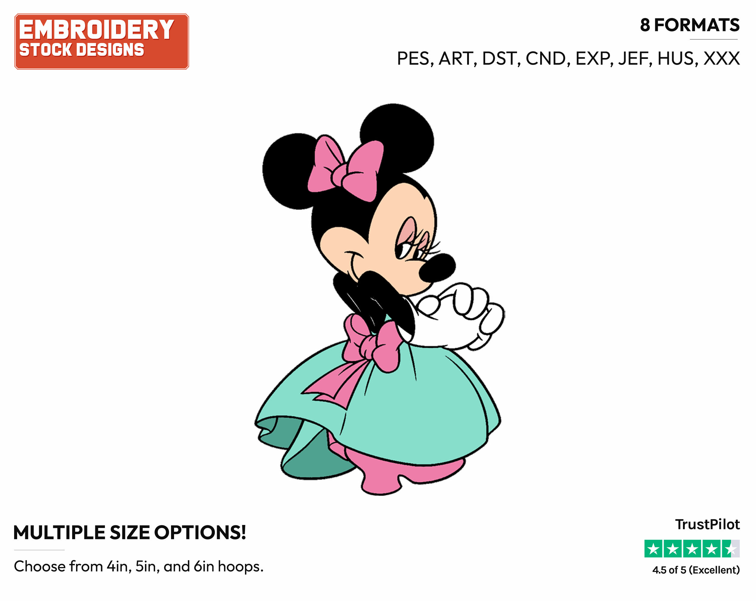 Wearing Pretty Dress - Disney's Minnie Mouse - Embroidery Design in 3 ...