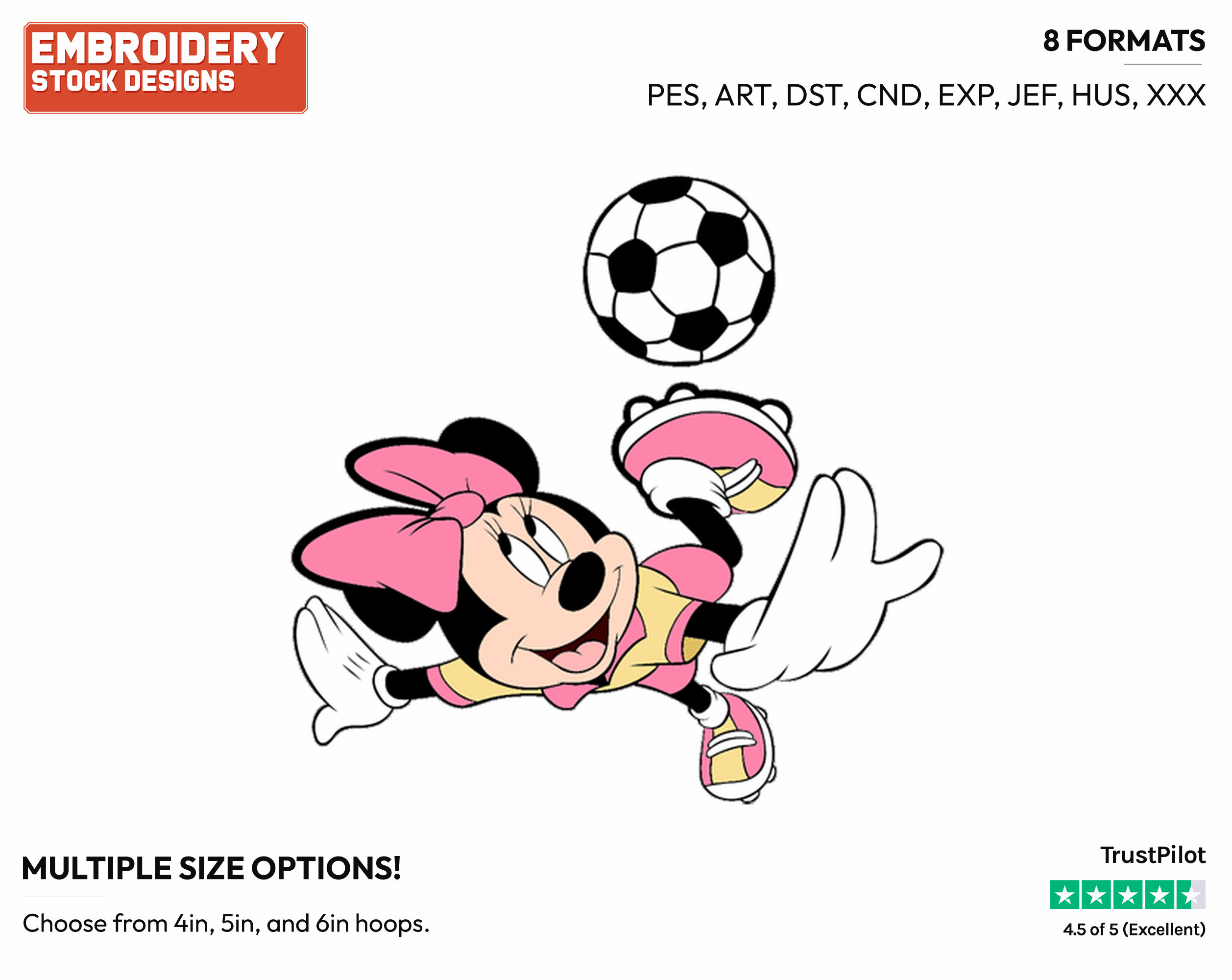 Playing Soccer - Disney's Minnie Mouse - Embroidery Design in 3 sizes ...