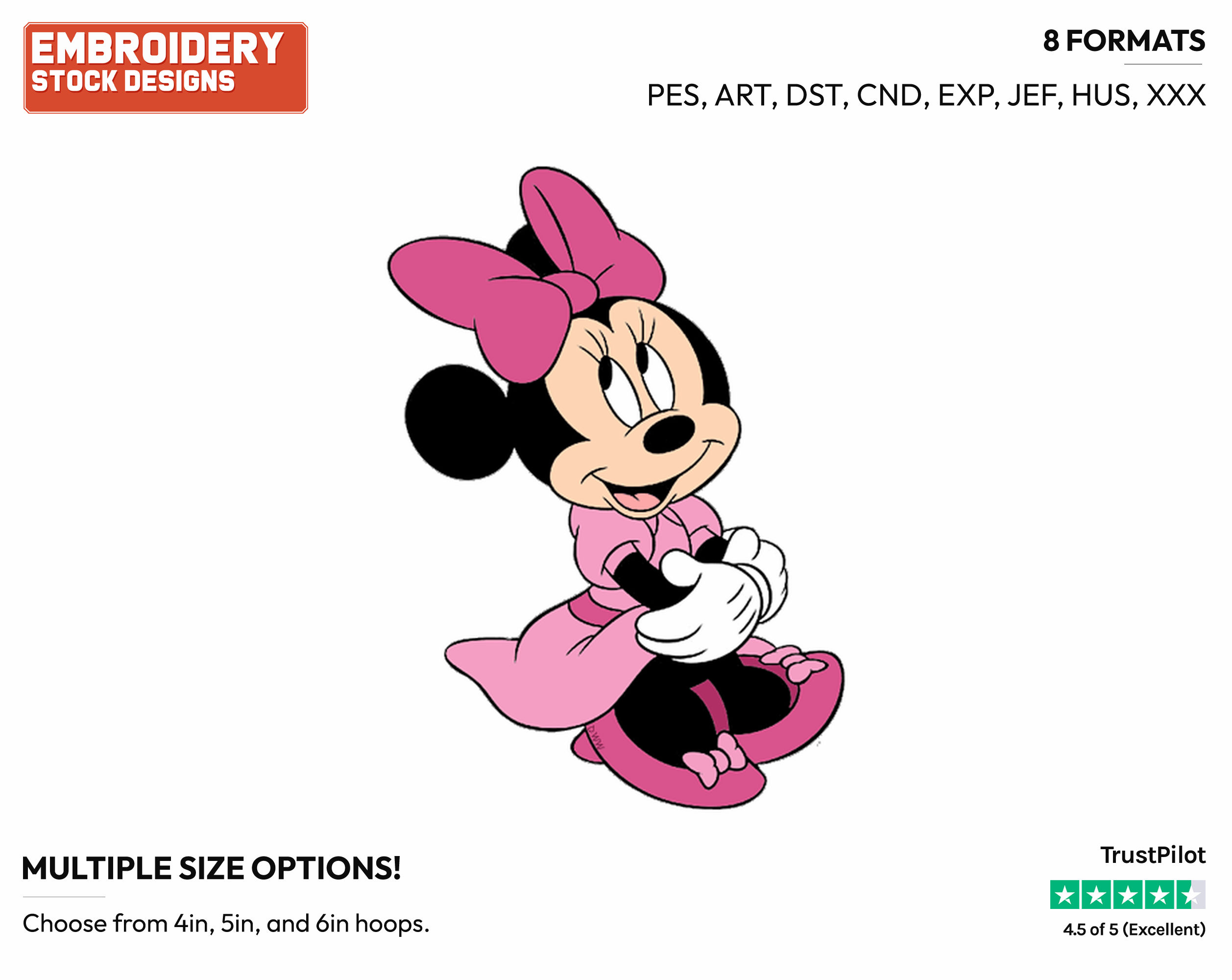 Sitting Down - Disney's Minnie Mouse - Embroidery Design in 3 sizes & 8 ...