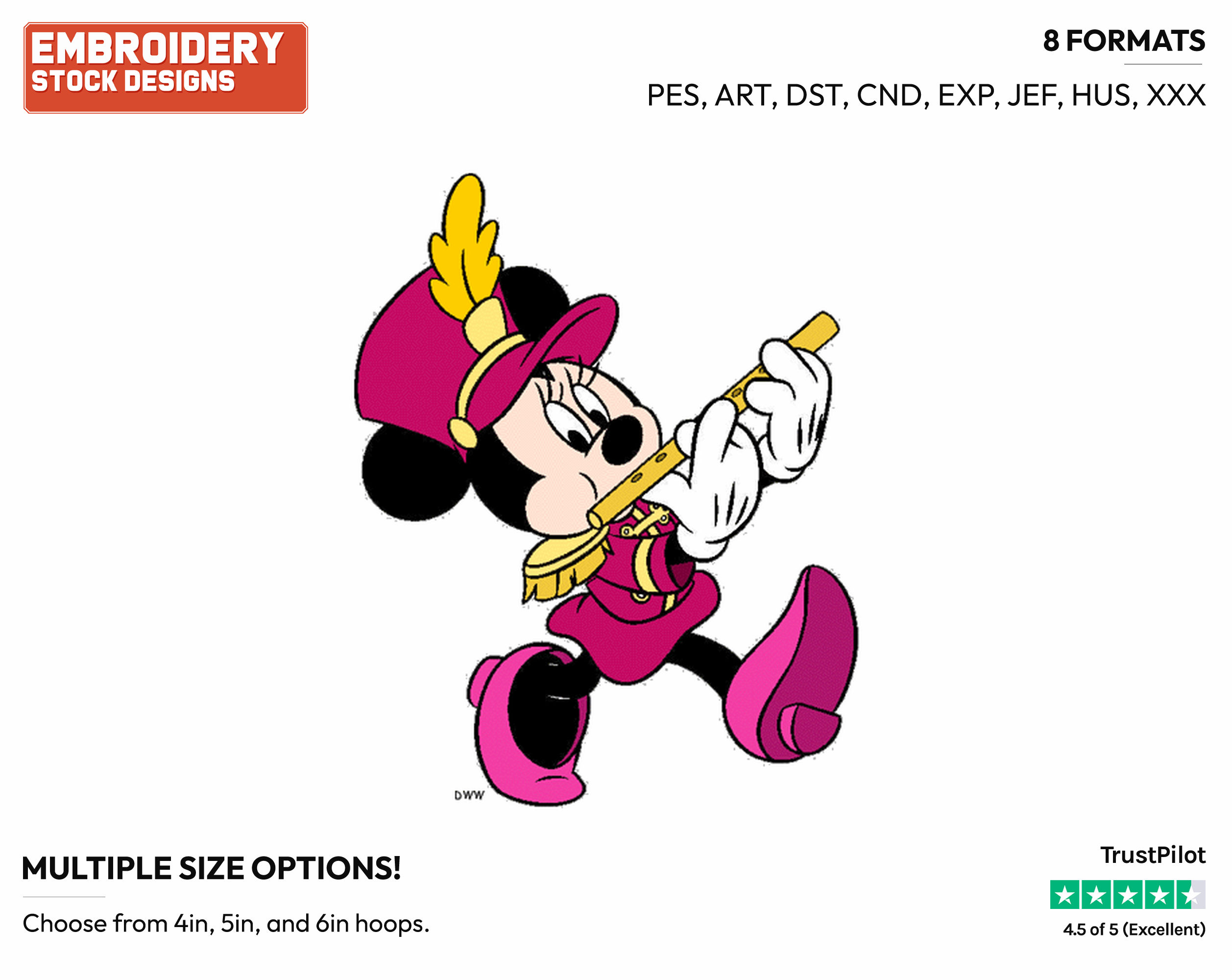 Minnie Playing Flute In Parade - Disney's Minnie Mouse - Embroidery ...