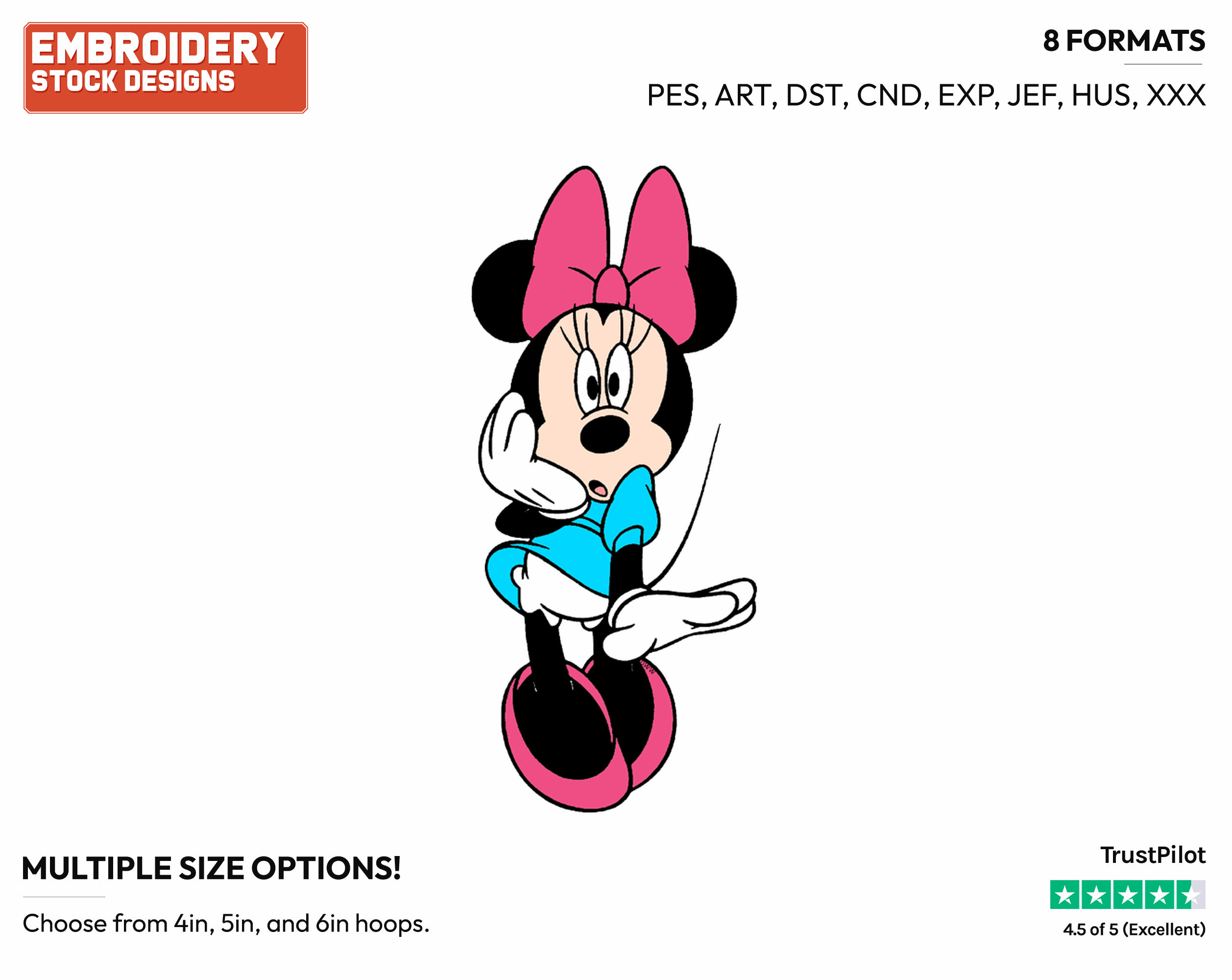 Shocked - Disney's Minnie Mouse - Embroidery Design in 3 sizes & 8 ...