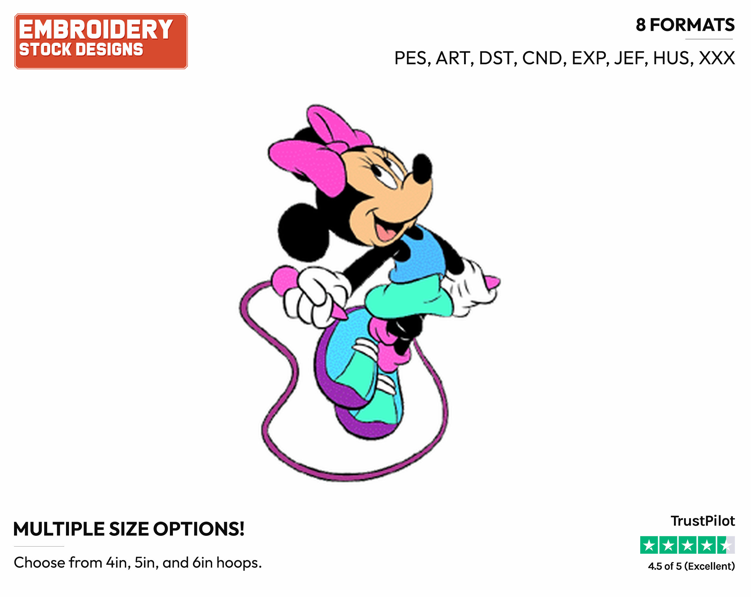 Jumping Rope - Disney's Minnie Mouse - Embroidery Design in 3 sizes & 8 ...