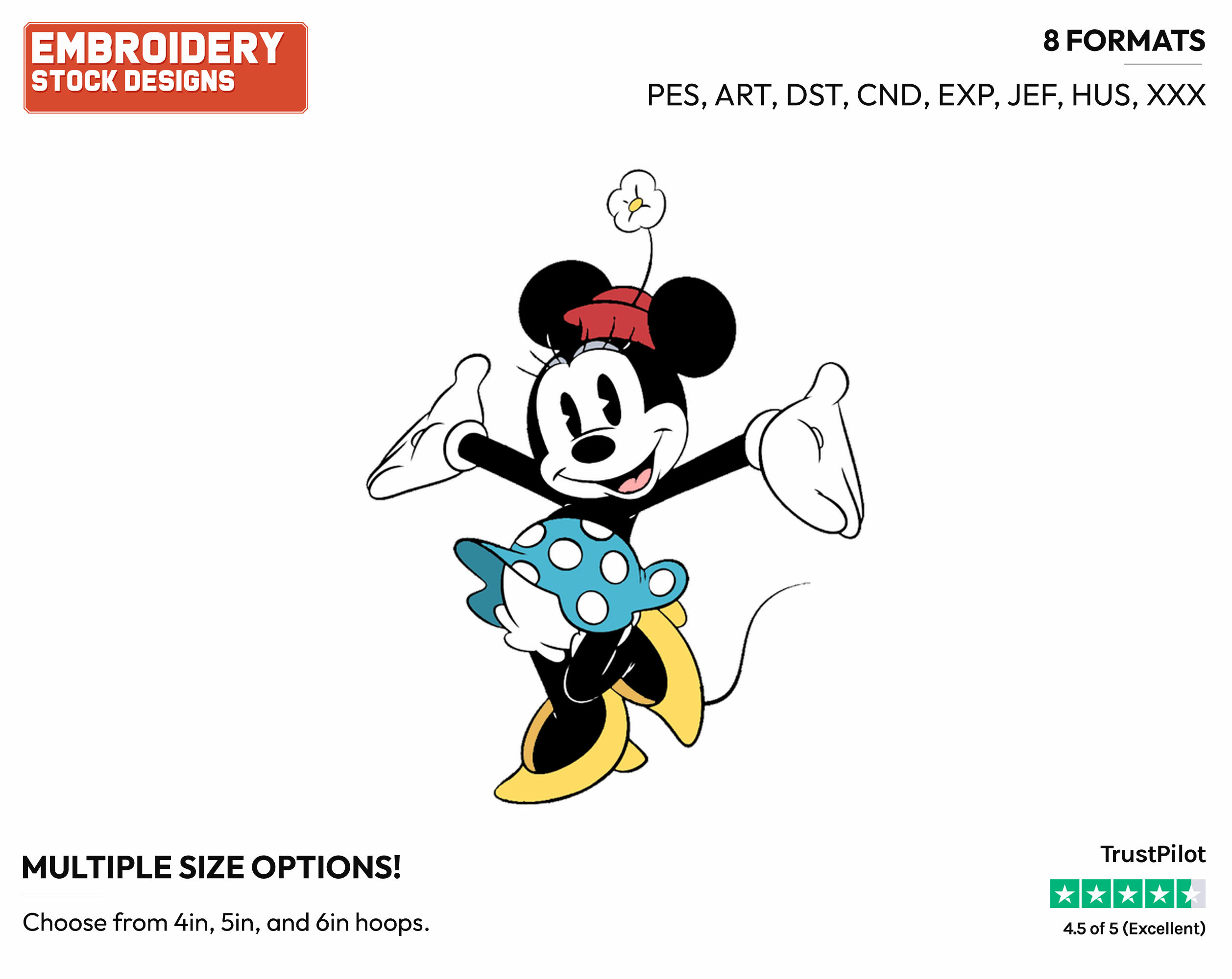 Happy - Disney's Classic Mickey Mouse - Embroidery Design in 3 sizes ...
