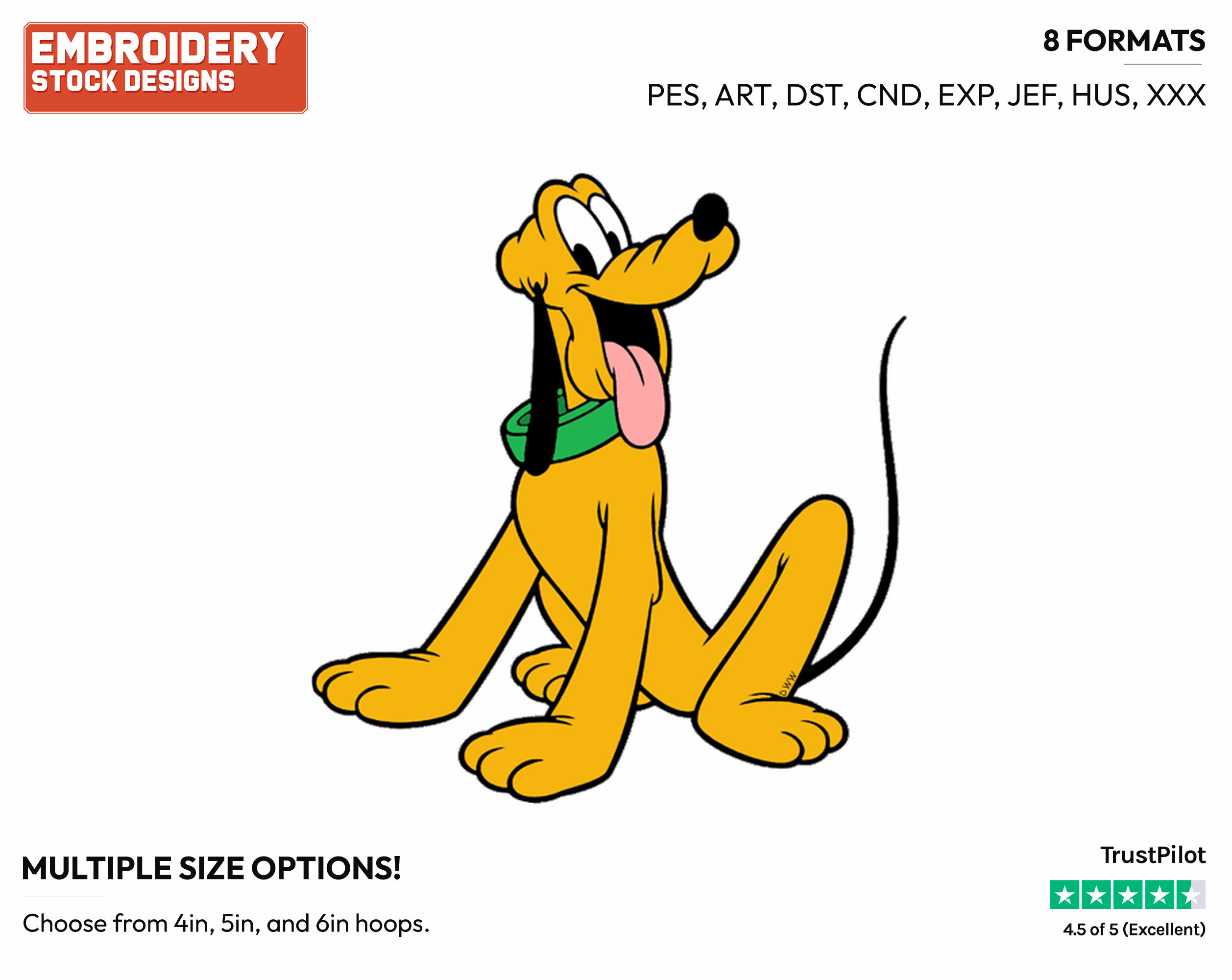 Happy Pluto - Disney's Pluto - Embroidery Design in 3 sizes & 8 formats ...
