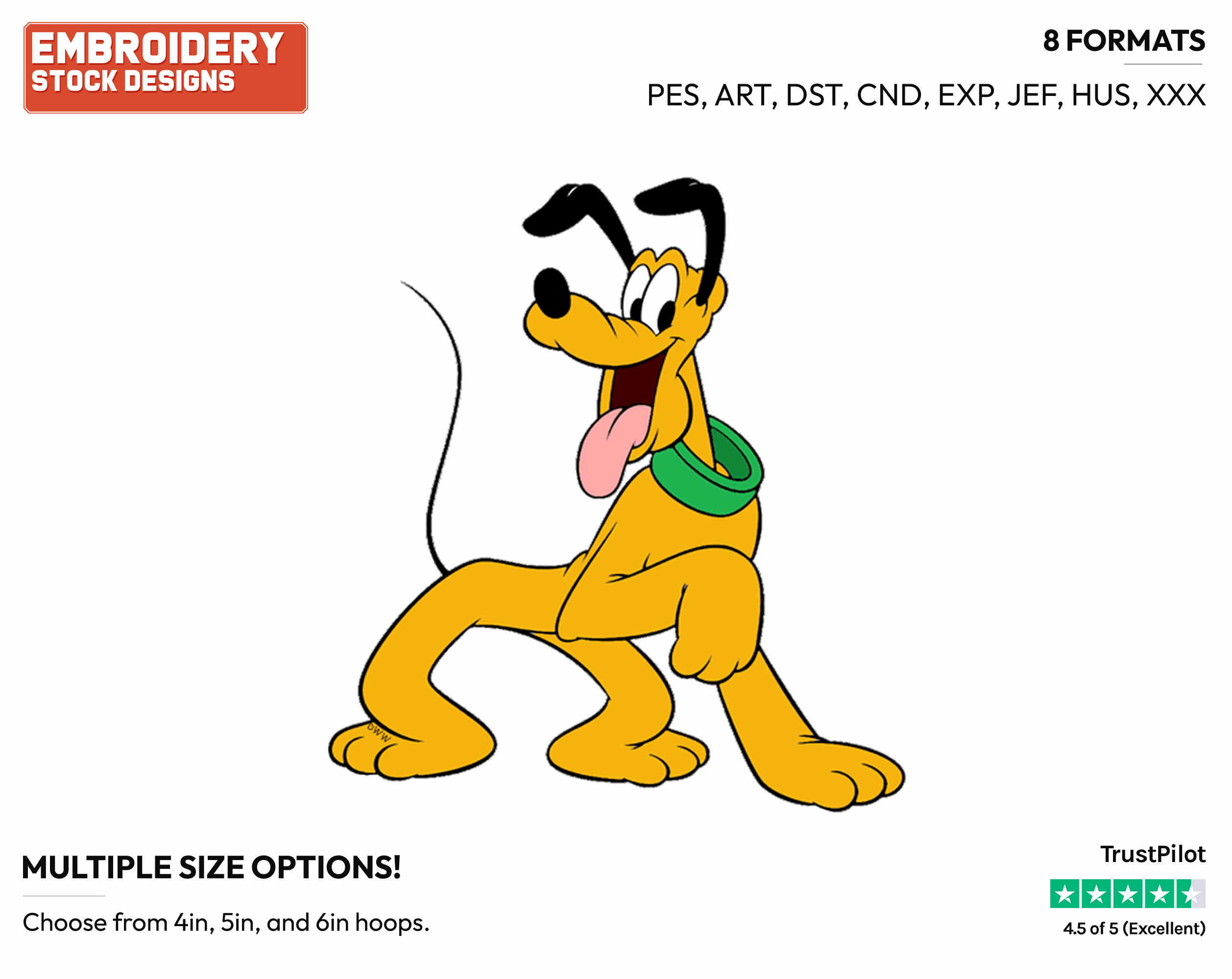 Happy - Disney's Pluto - Embroidery Design in 3 sizes & 8 formats ...