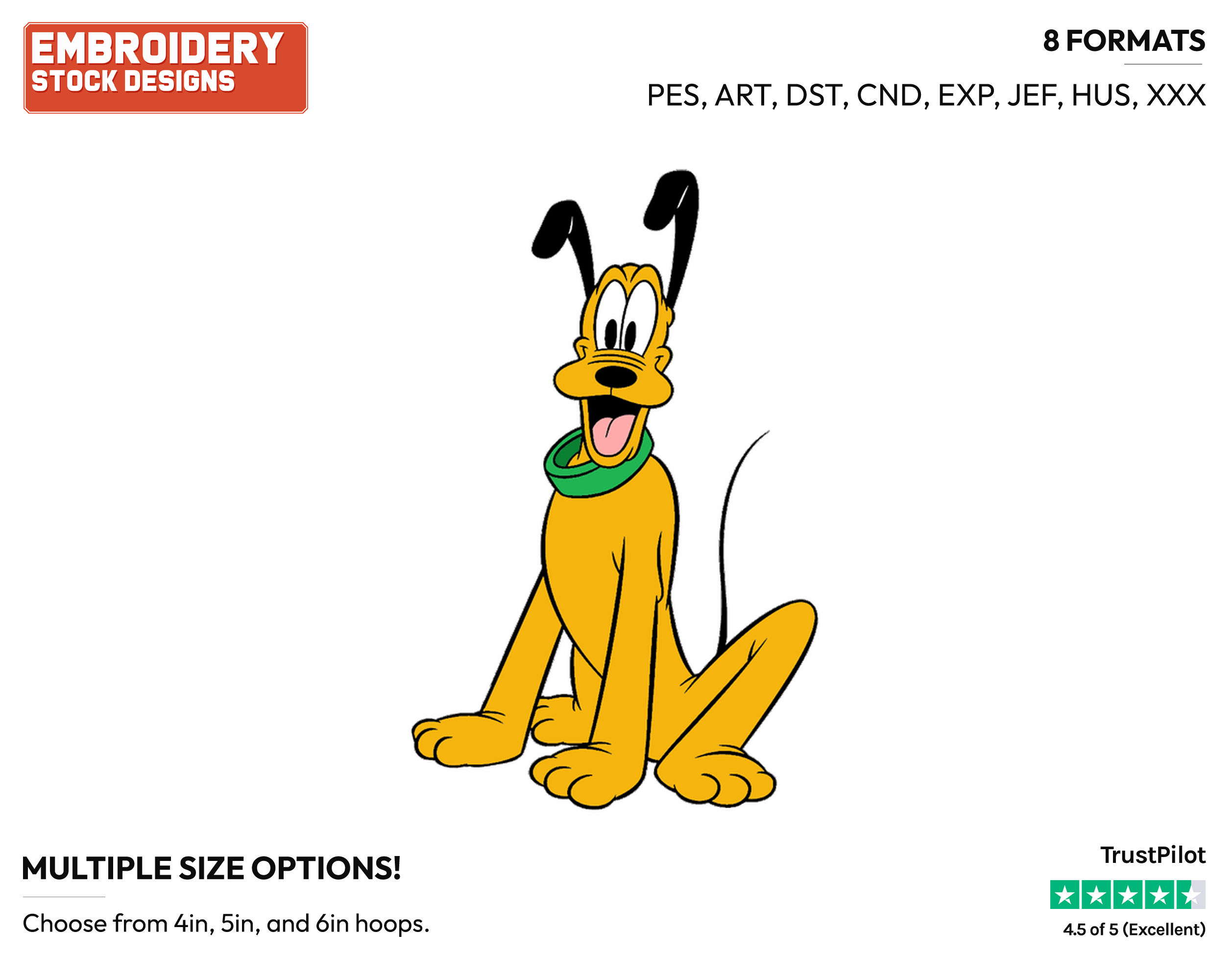 Happy - Disney's Pluto - Embroidery Design in 3 sizes & 8 formats ...