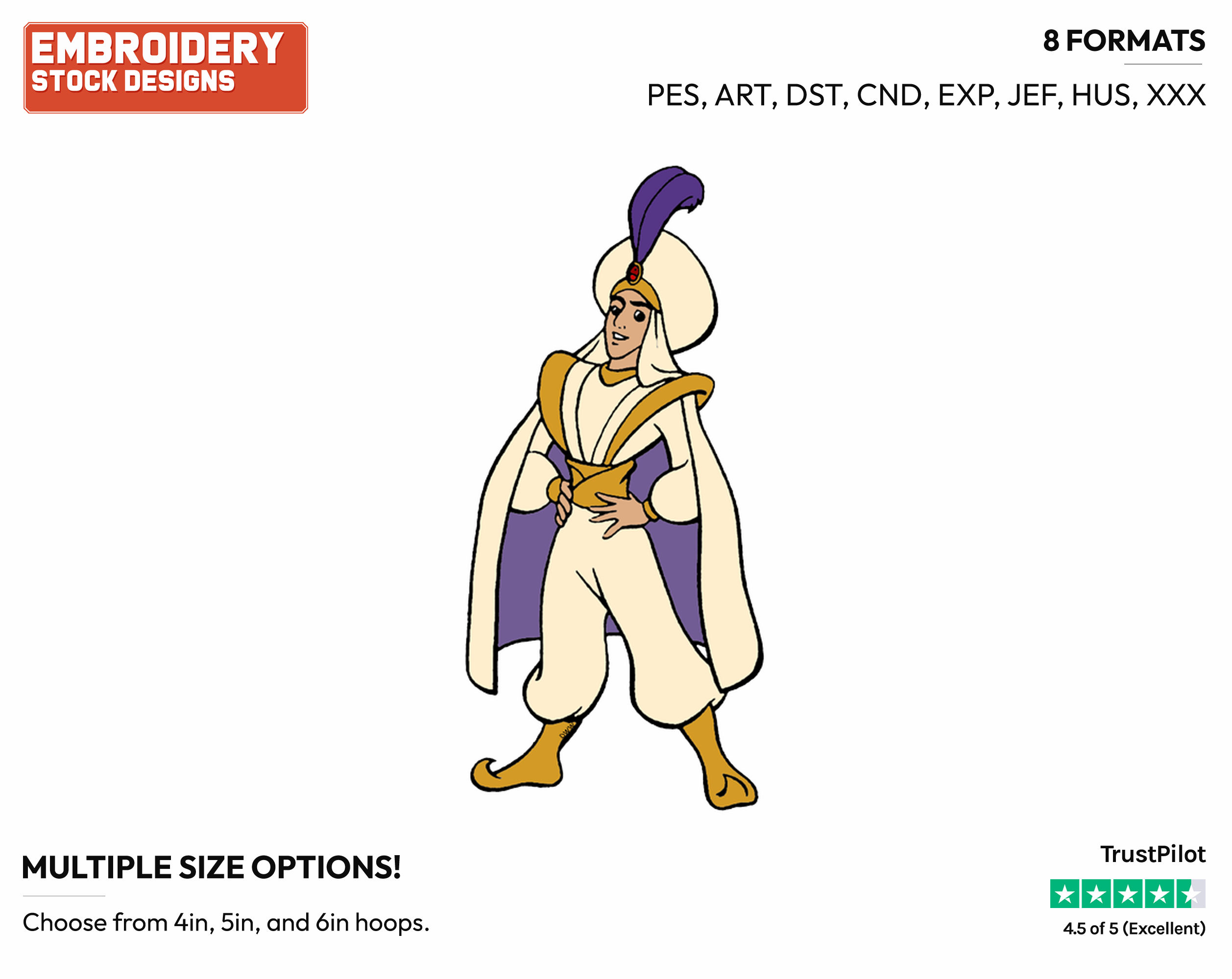 Prince Ali - Disney's Aladdin - Embroidery Design in 3 sizes & 8 ...