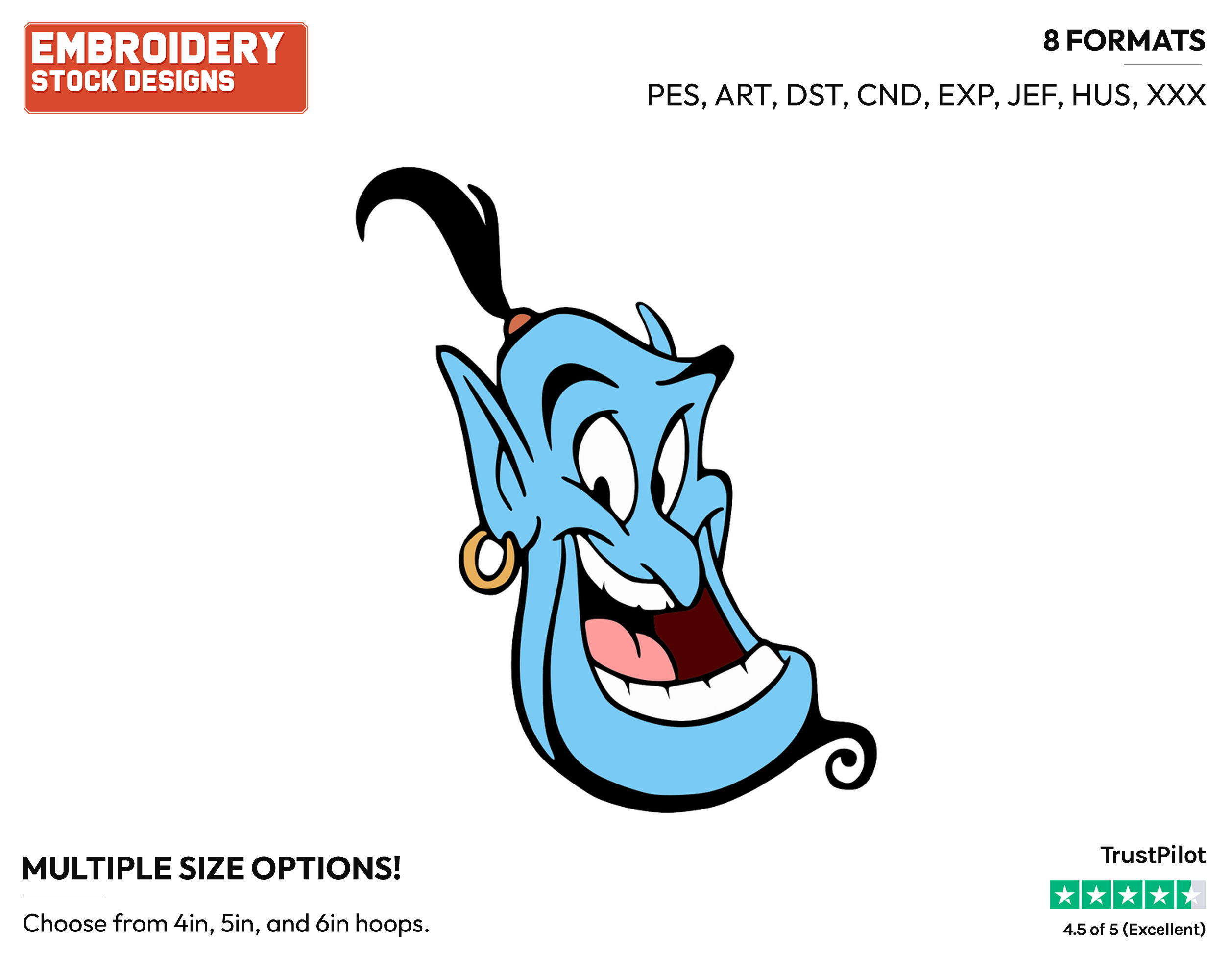 Genie's Smiling Face - Disney's Aladdin - Embroidery Design in 3 sizes ...