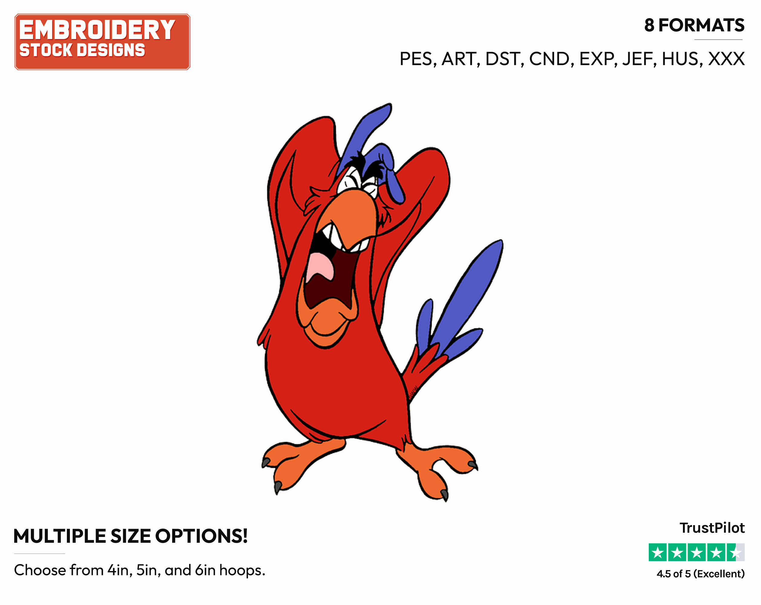 Iago - Disney's Aladdin - Embroidery Design in 3 sizes & 8 formats ...