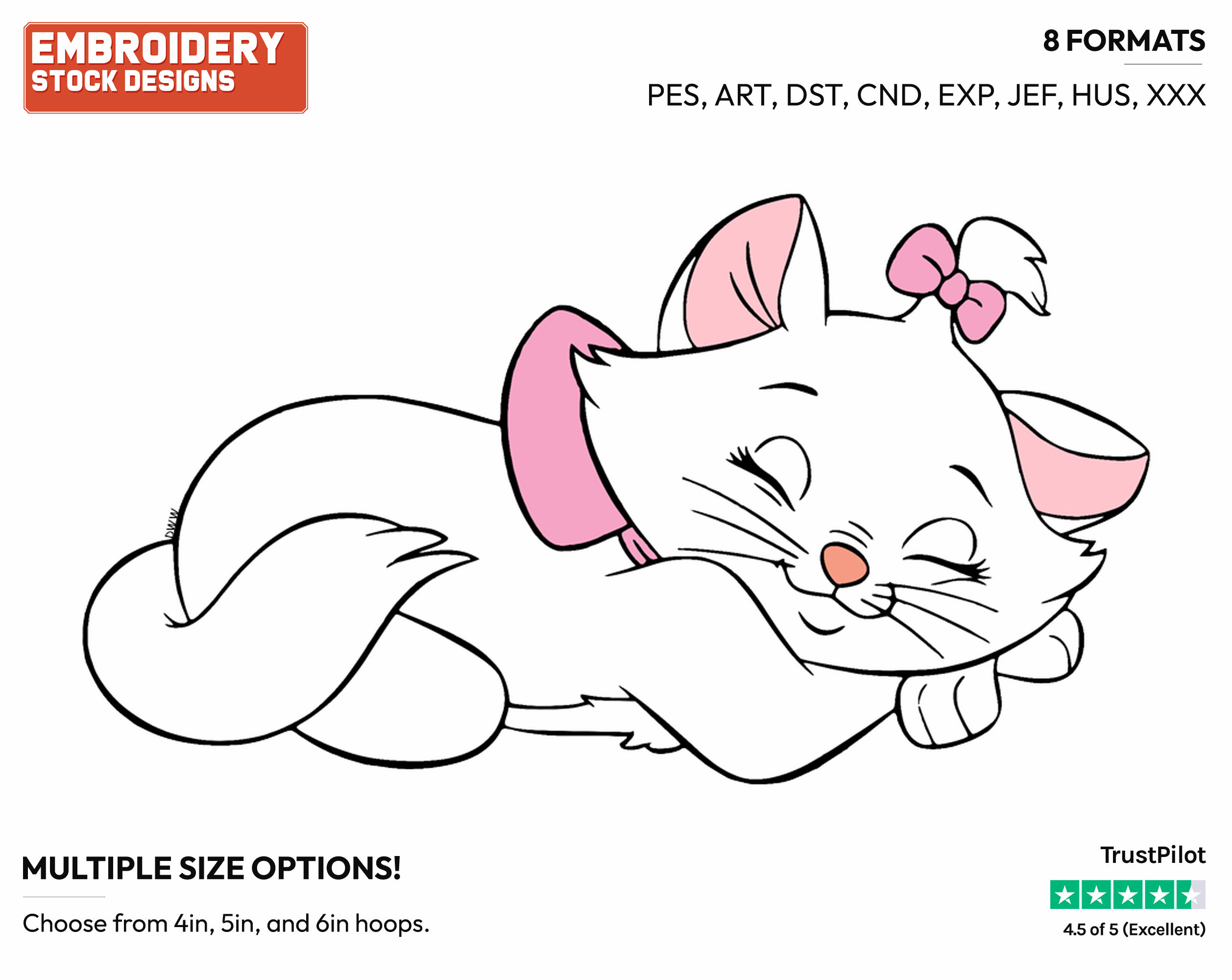 Marie Sleeping - Disney's The Aristocats - Embroidery Design in 3 sizes ...