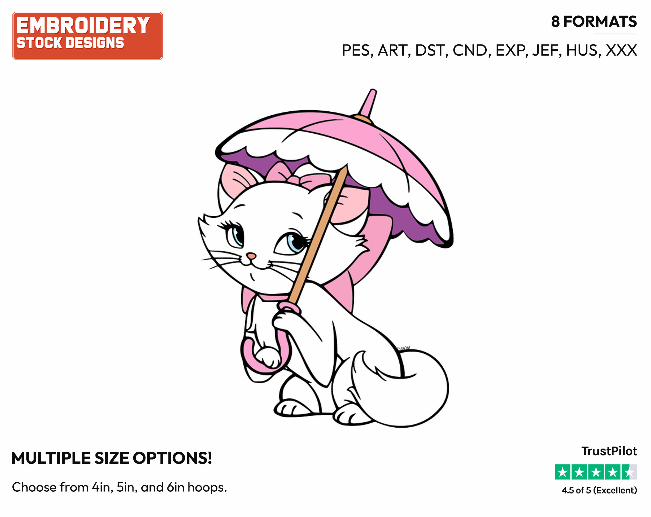 Marie Holding Her Parasol - Disney's The Aristocats - Embroidery Design ...