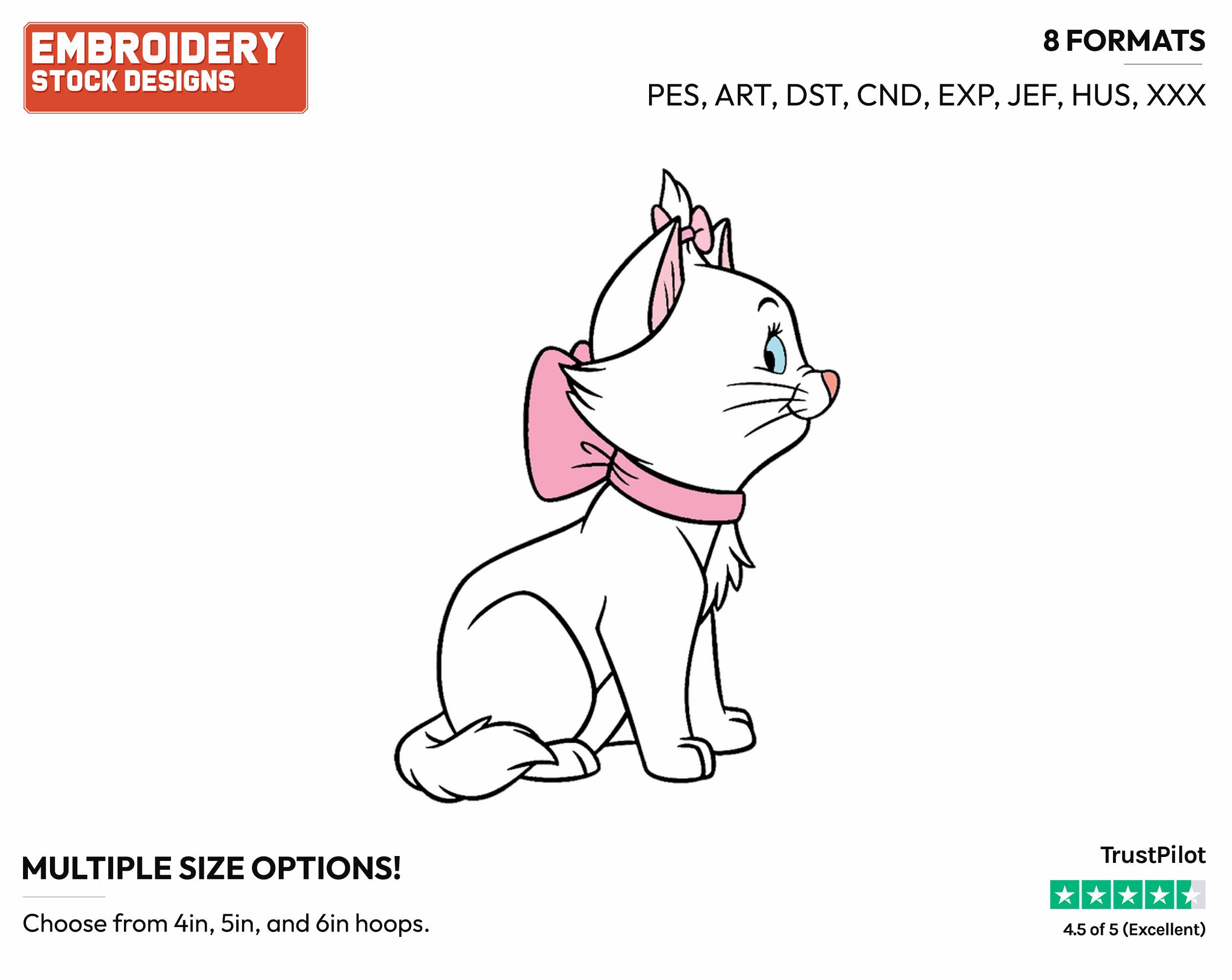 Marie Side View - Disney's The Aristocats - Embroidery Design in 3 ...