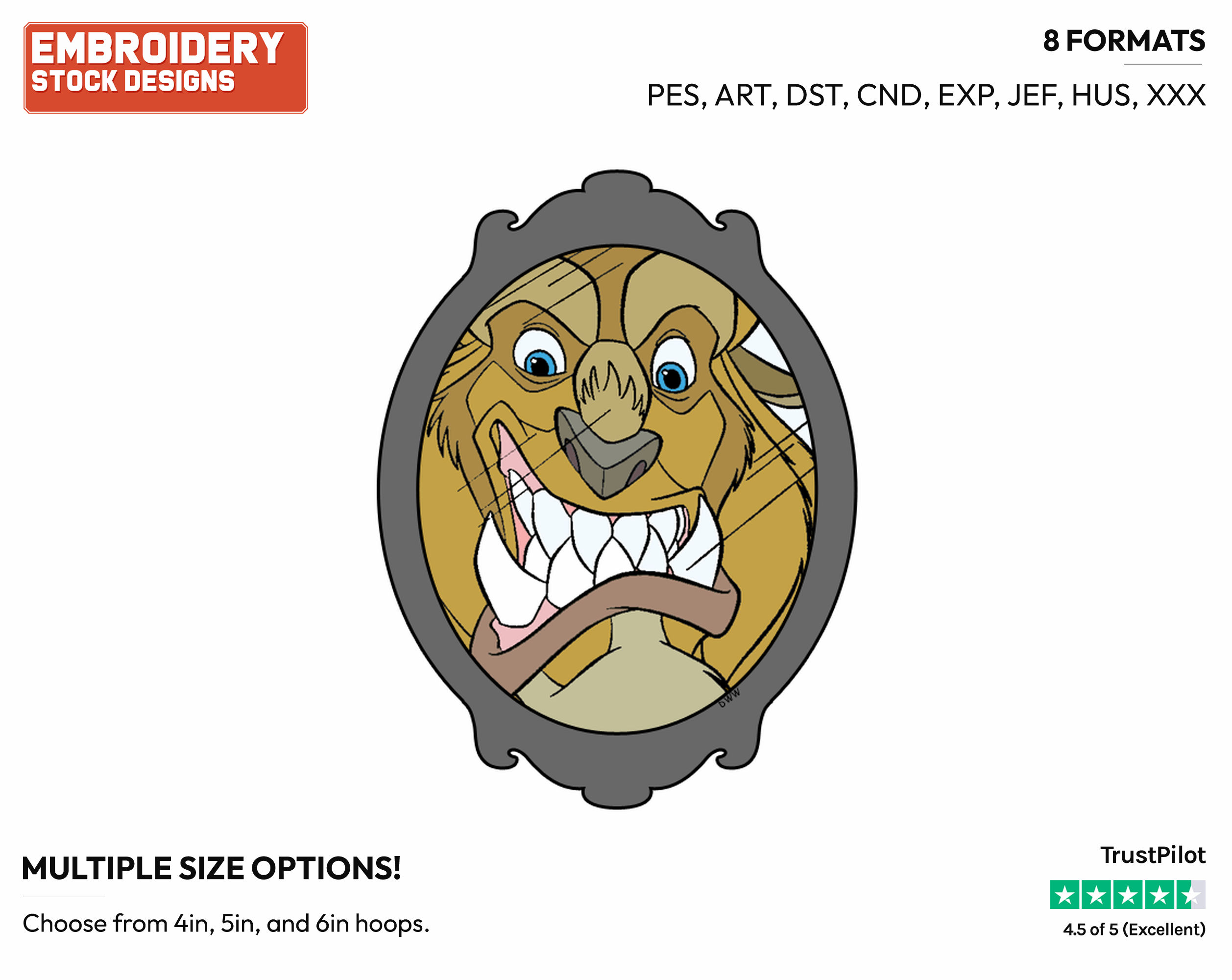 Beast Smiling In The Mirror - Disney's Beauty & The Beast - Embroidery ...