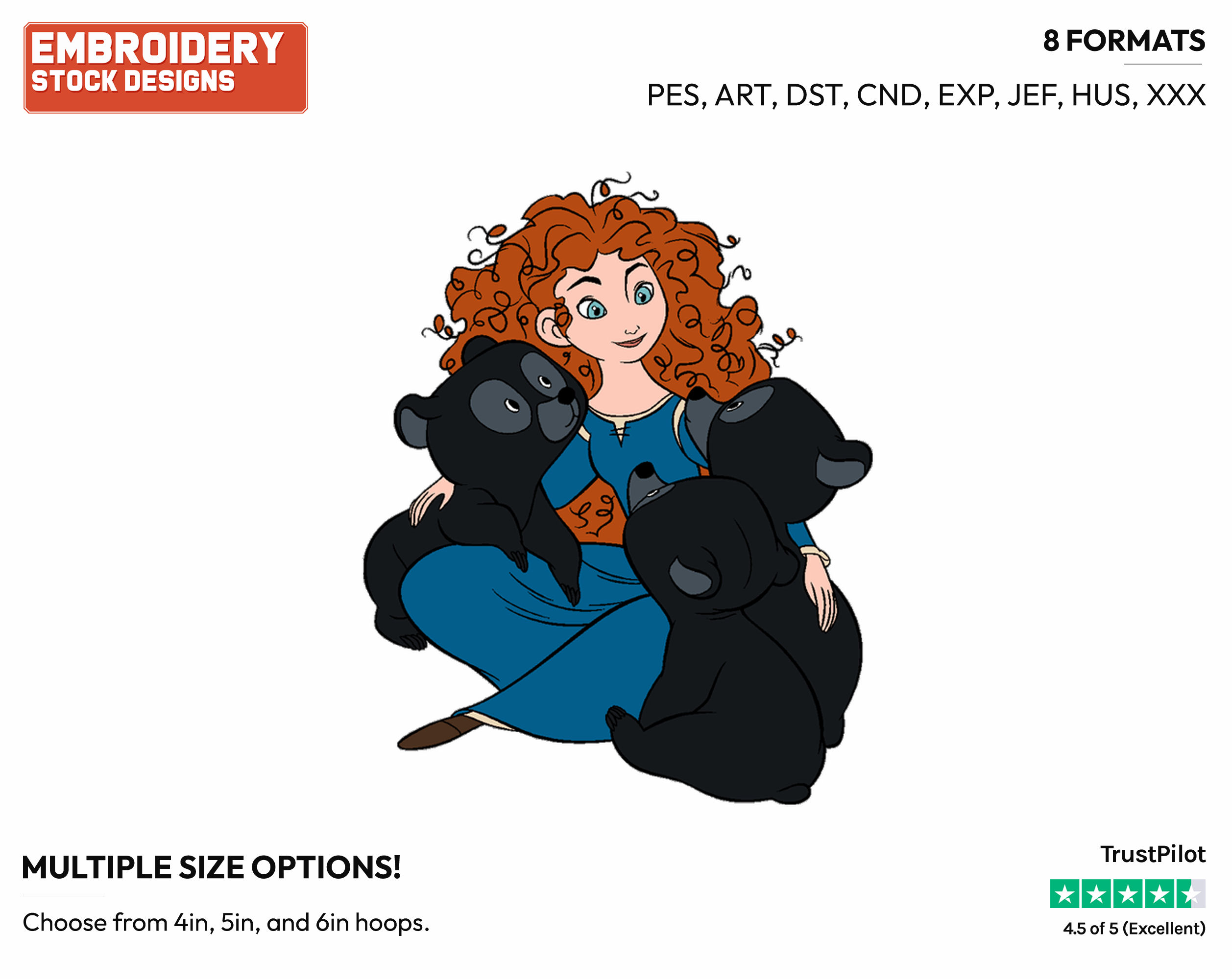 Merida And Her Brothers As Bears - Disney's Brave - Embroidery Design ...
