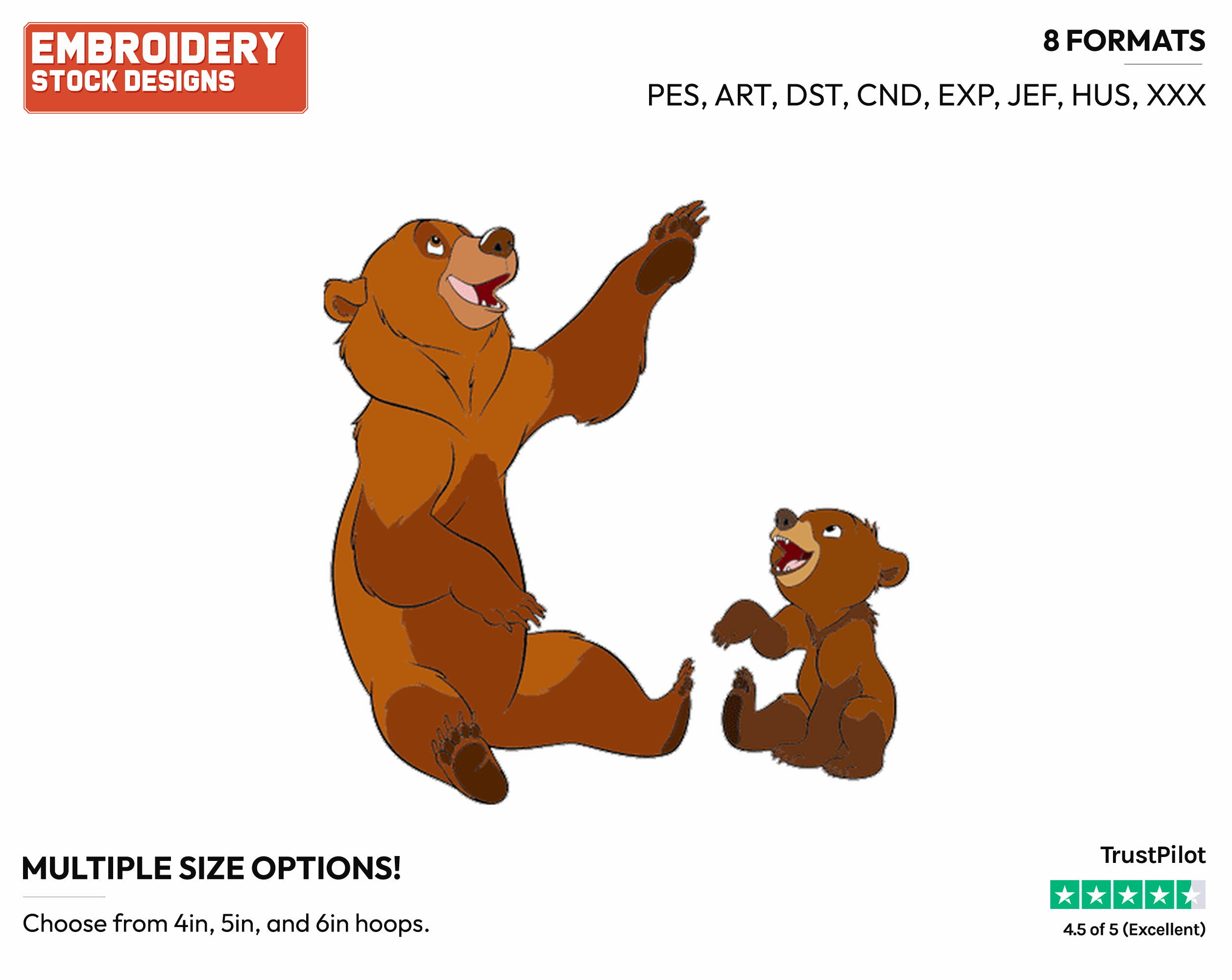 Kenai, Koda - Disney's Brother Bear - Embroidery Design in 3 sizes & 8 ...
