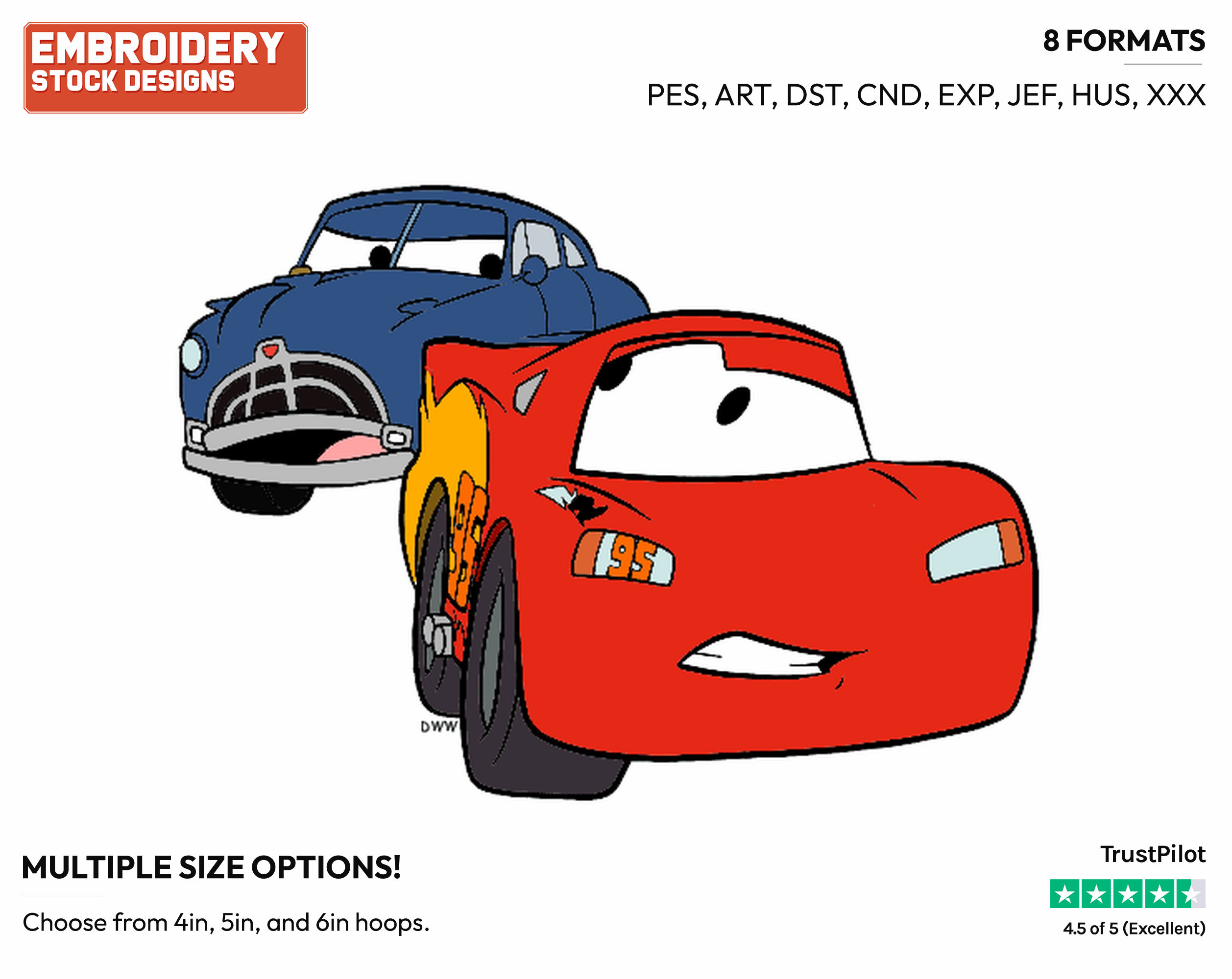 Lightning Mcqueen, Doc Hudson - Disney's Cars - Embroidery Design in 3 ...