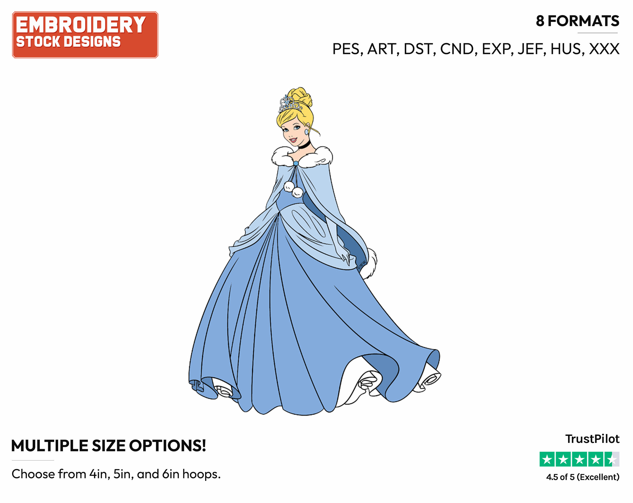 Cinderella Wearing Winter Cape - Disney's Cinderella - Embroidery ...