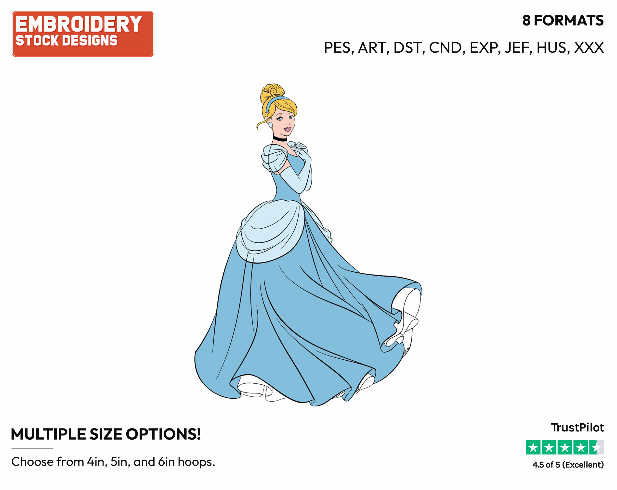 Cinderella - Disney's Cinderella - Embroidery Design in 3 sizes & 8 ...