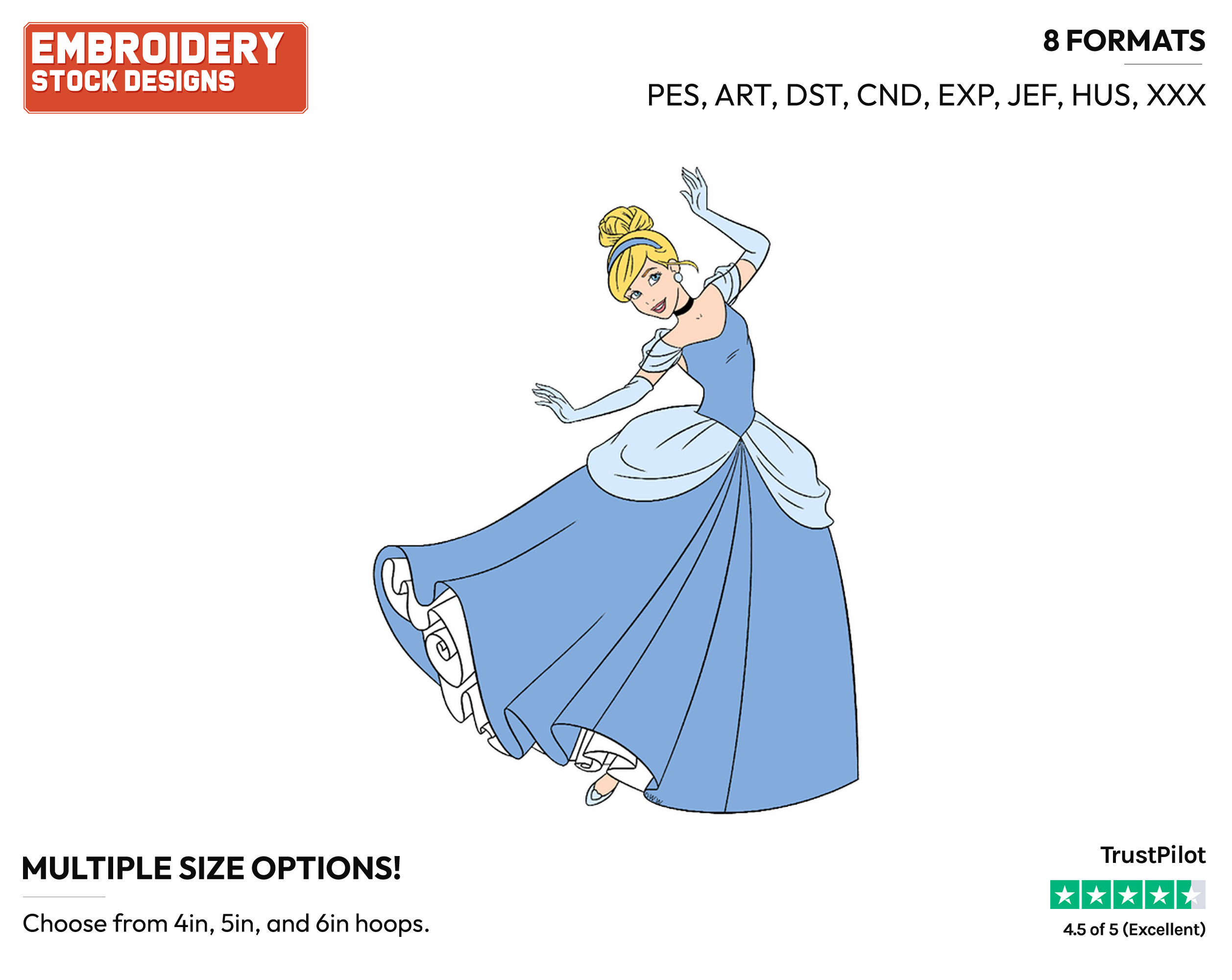 Cinderella Dancing - Disney's Cinderella - Embroidery Design in 3 sizes ...