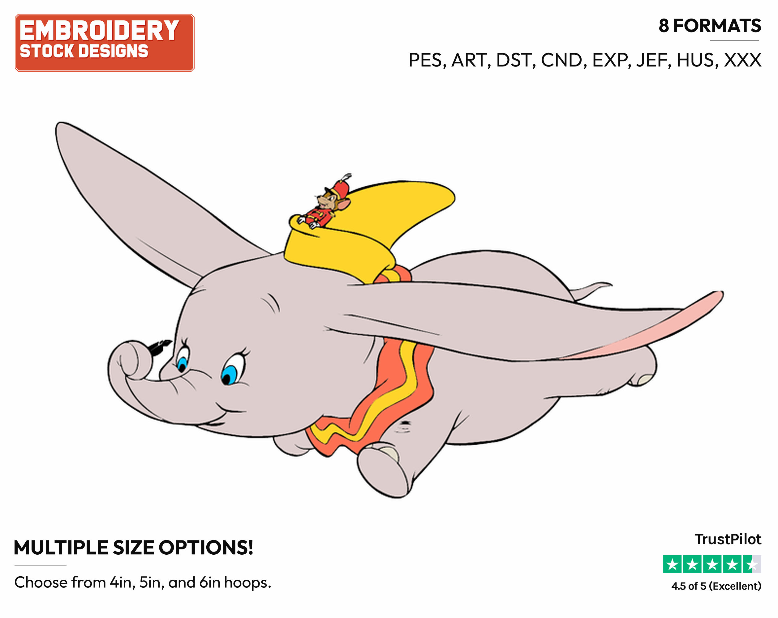 Dumbo, Timothy Flying - Disney's Dumbo - Embroidery Design in 3 sizes ...