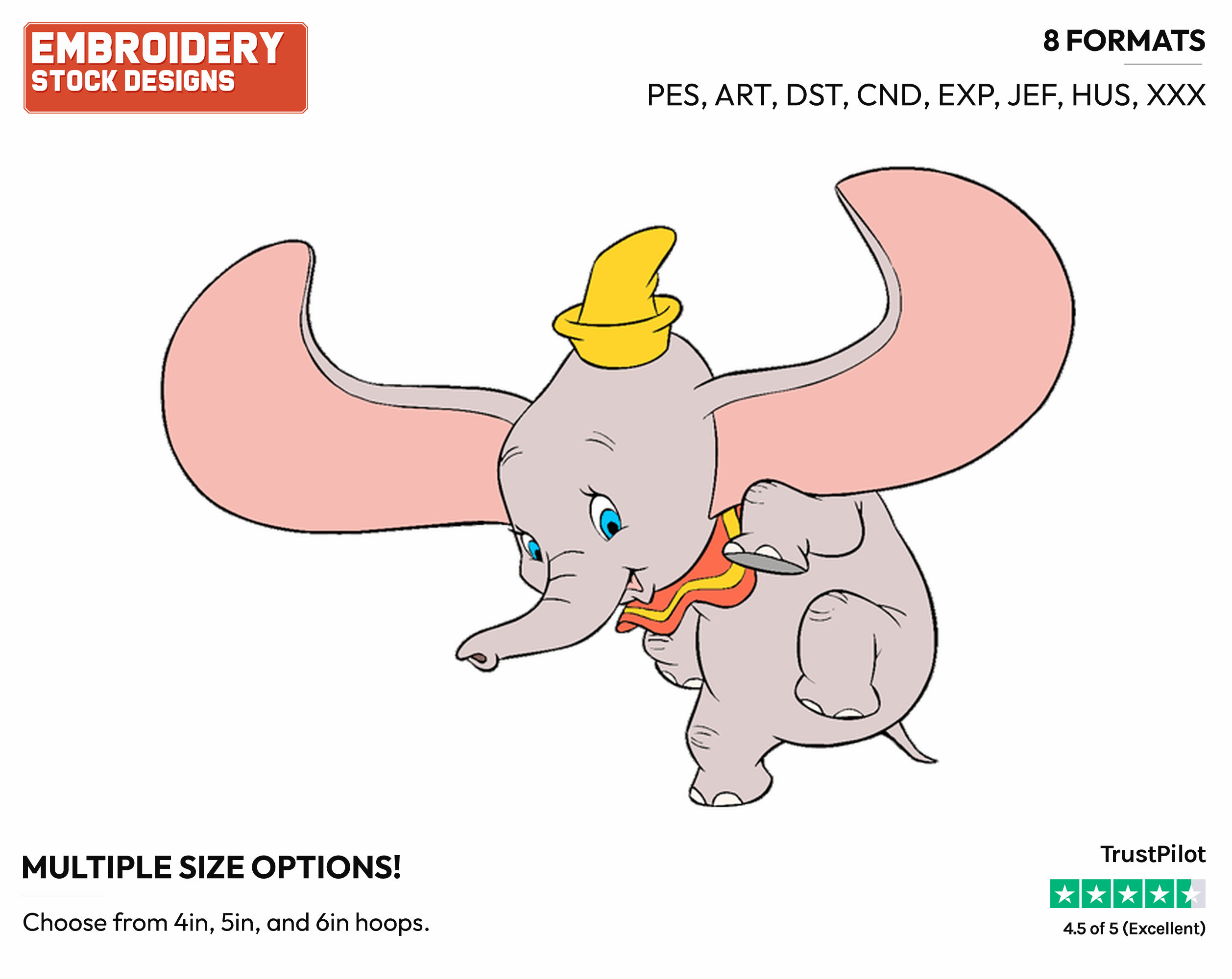 Dumbo Flying - Disney's Dumbo - Embroidery Design in 3 sizes & 8 ...