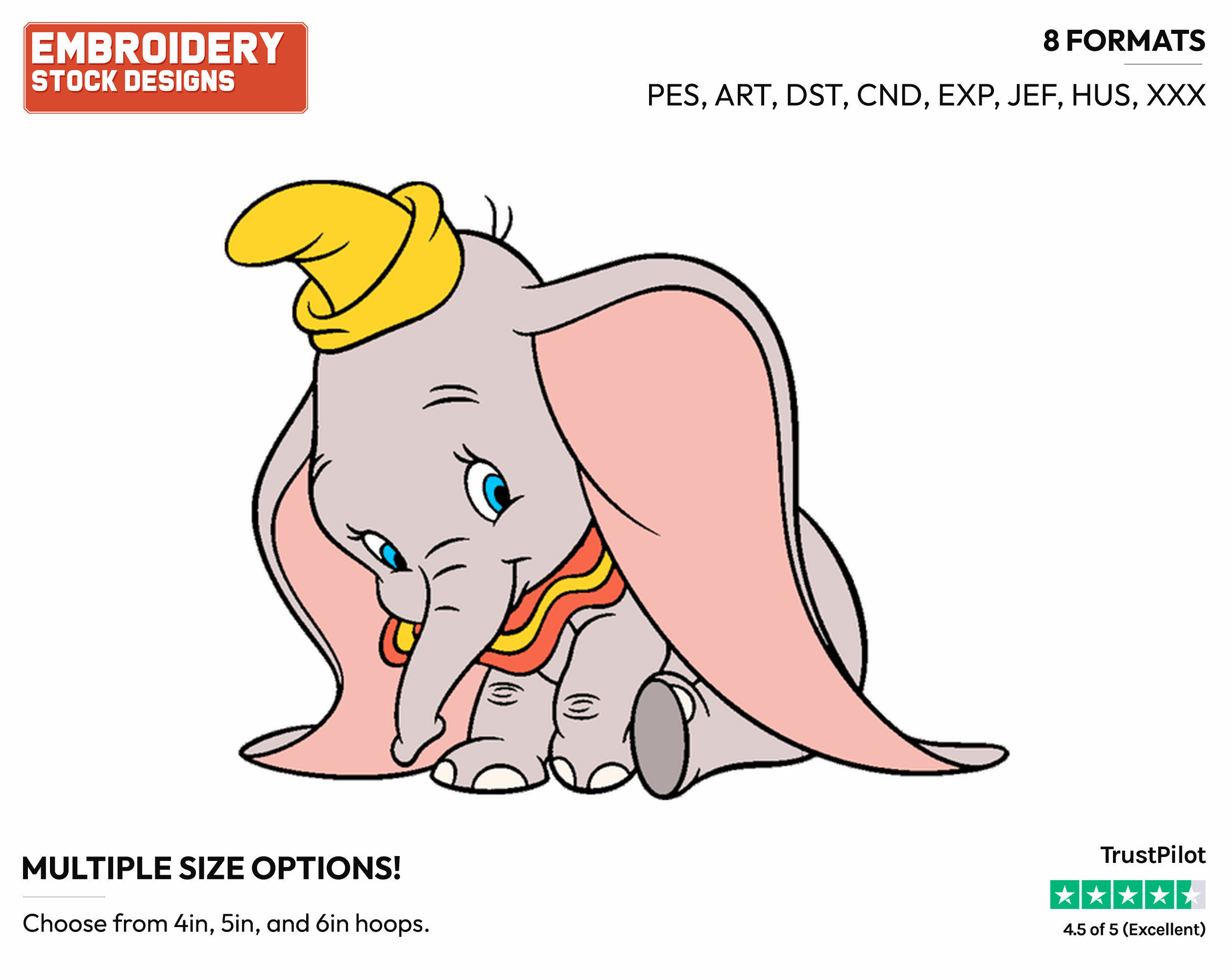 Cute Dumbo - Disney's Dumbo - Embroidery Design in 3 sizes & 8 formats ...